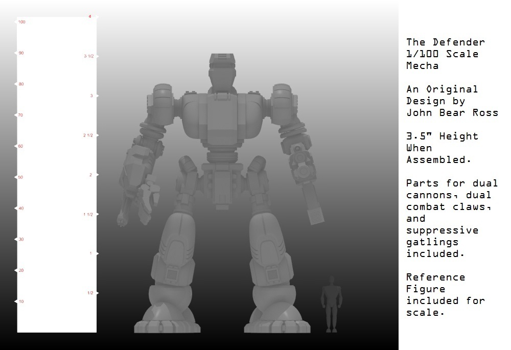 🎲 1/100th Scale Defender Mech・Free STL File for ・Cults