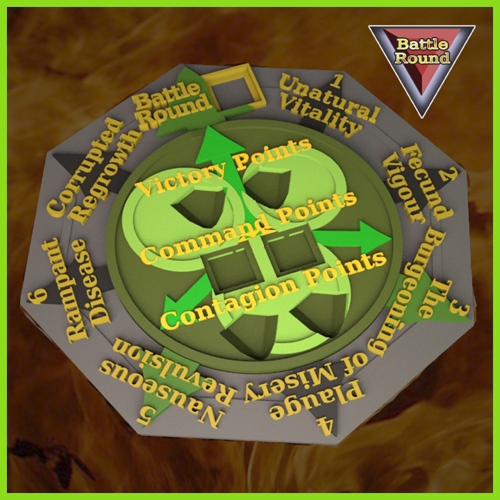 🆕 BATTLE ROUND TRACKER, NEW! AOS, Nurgle STYLE・ STL File for ・Cults