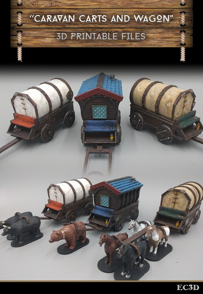 🎲 Caravan Wagons - Modular - 28mm gaming - Sample items・Free STL File ...
