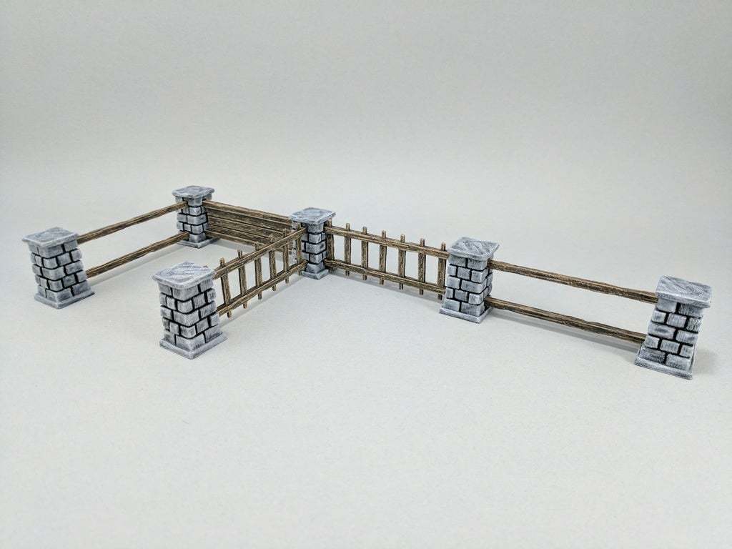 🪵 28mm Stone and Wood Fence・Free STL File for ・Cults