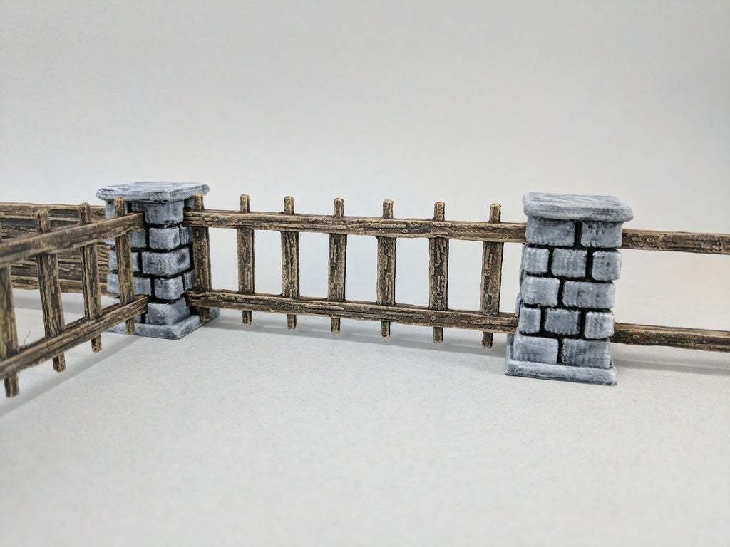 🪵 28mm Stone and Wood Fence・Free STL File for ・Cults