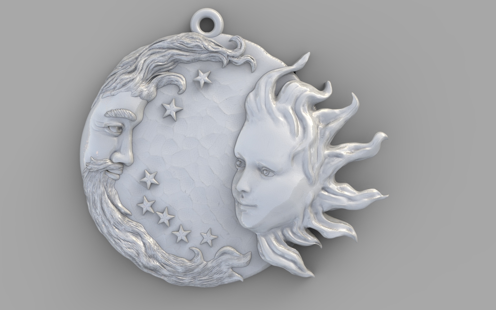 ☀️ Sun and moon man and woman meeting pendant medallion jewelry 3D ...