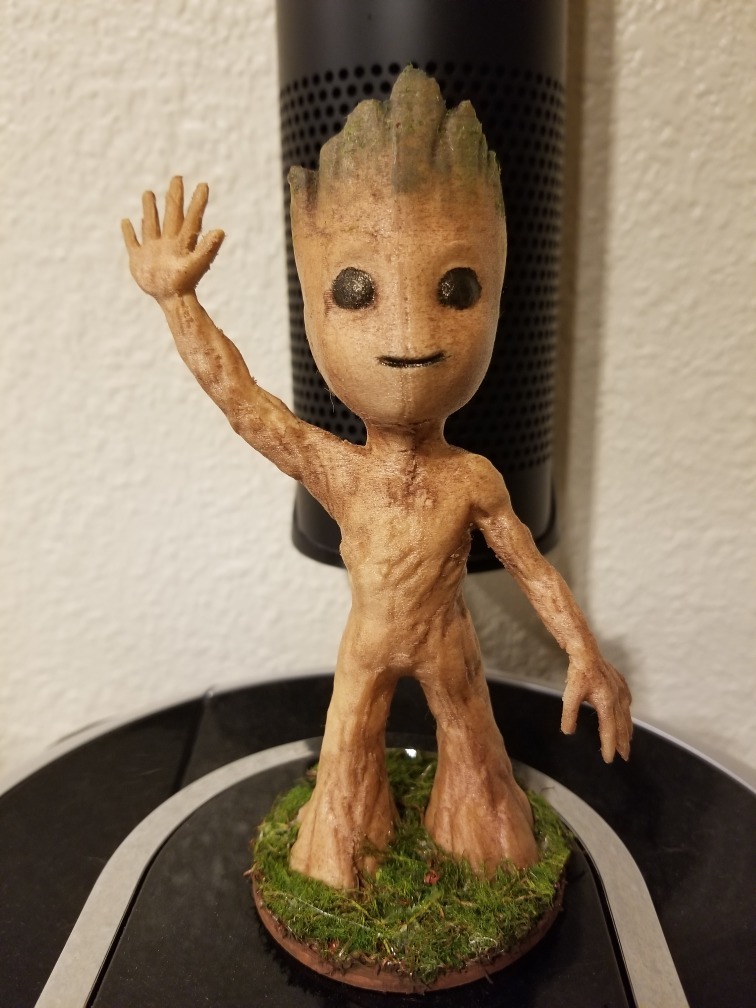 3D print baby groot standing waving w stand・Cults