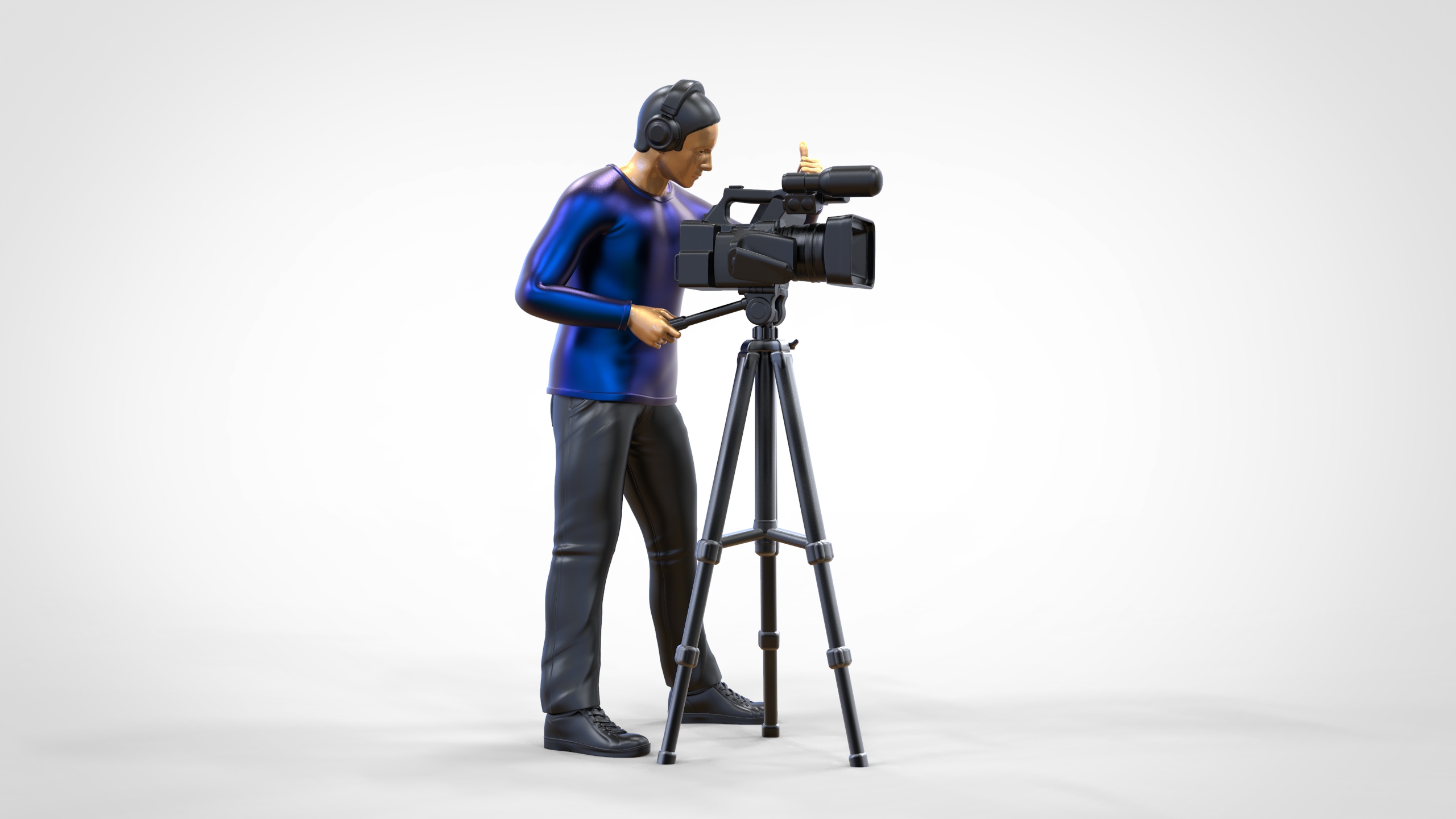 STL file N2 Cameraman with Hat and Headphone camera on a tripod 🎩 (OBJ ...