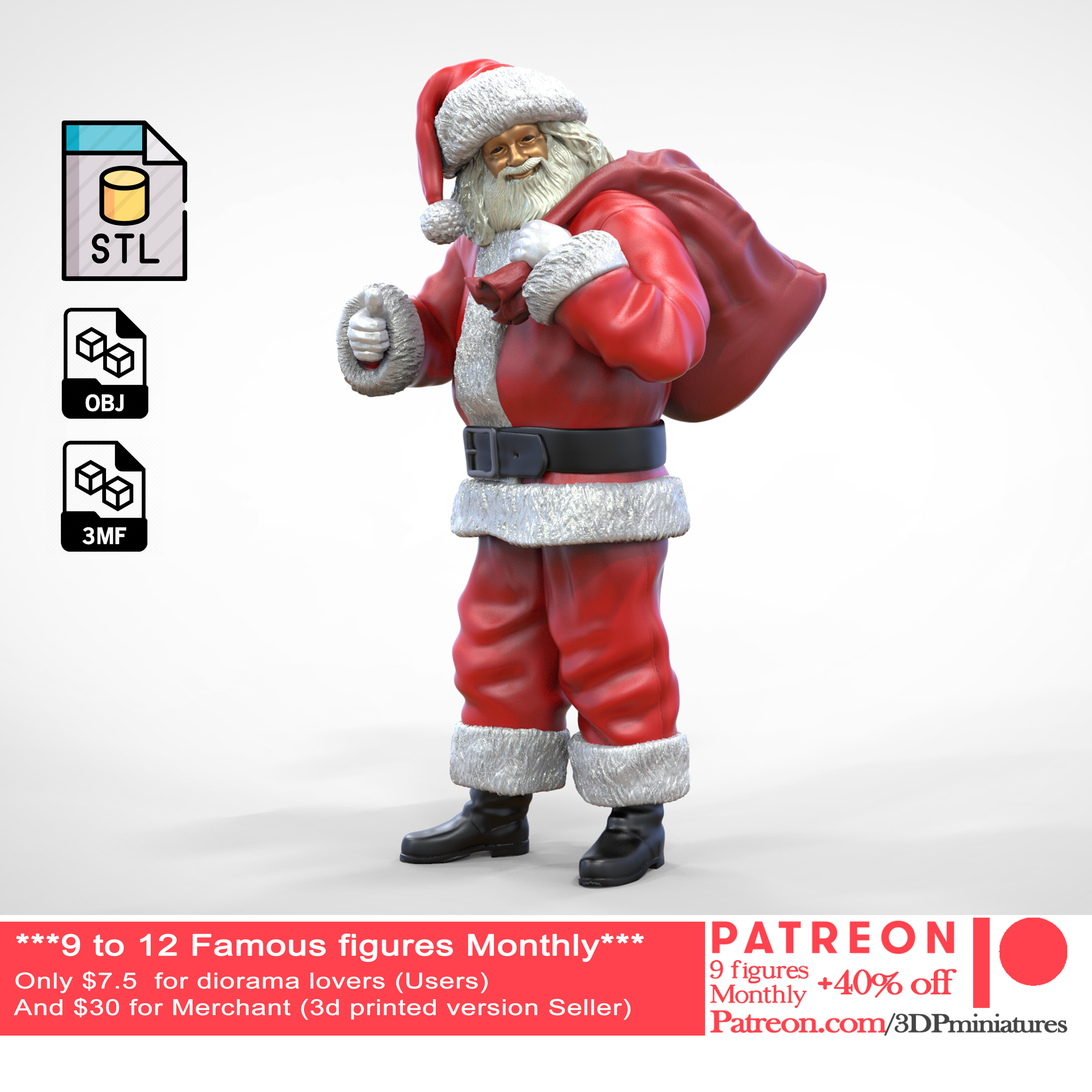 🎅 N3 Santa Claus or papa noel with bag・ STL File for ・Cults