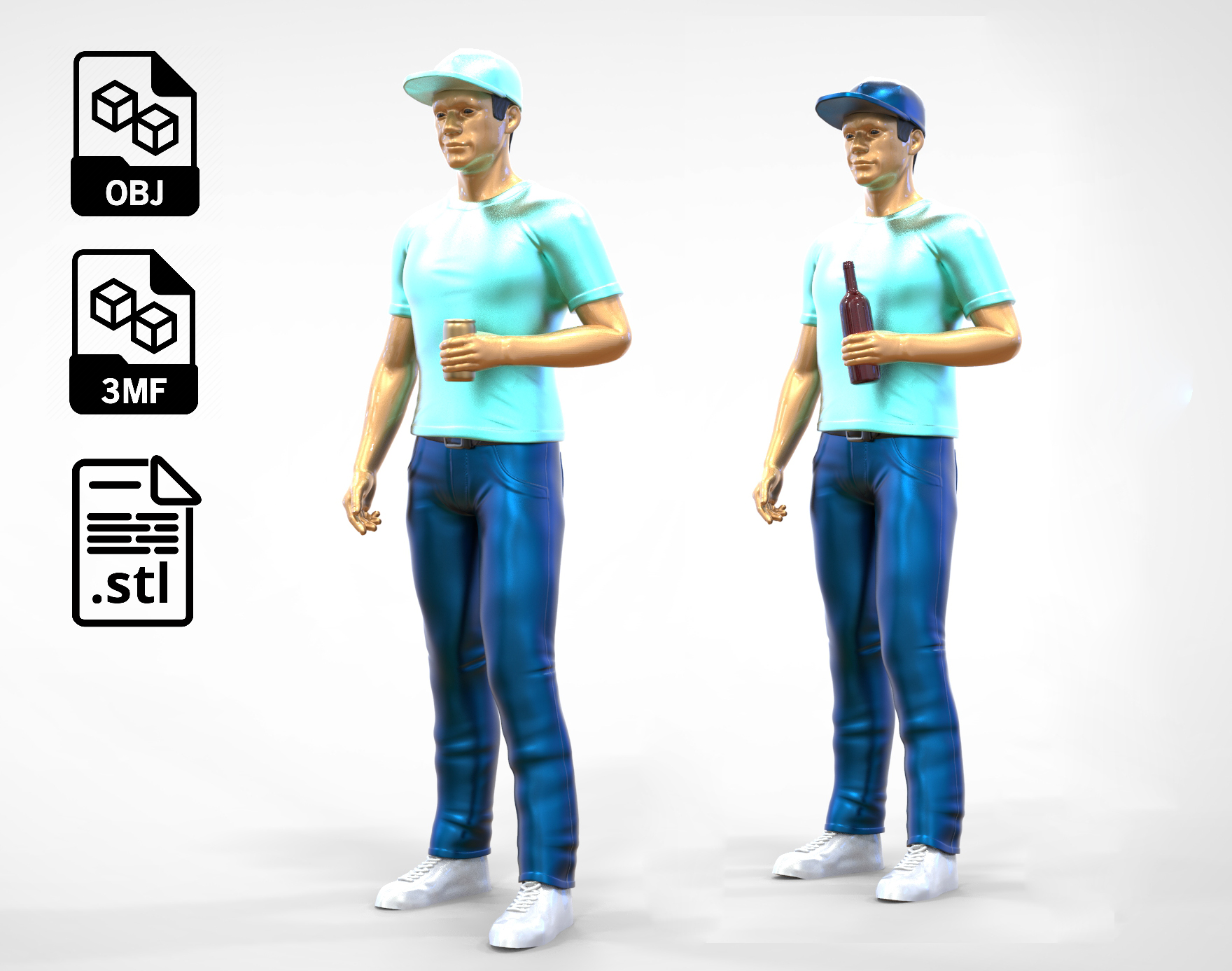 STL file N1 man drinking beer can or wine bottle 👨 (OBJ and 3MF)・3D ...