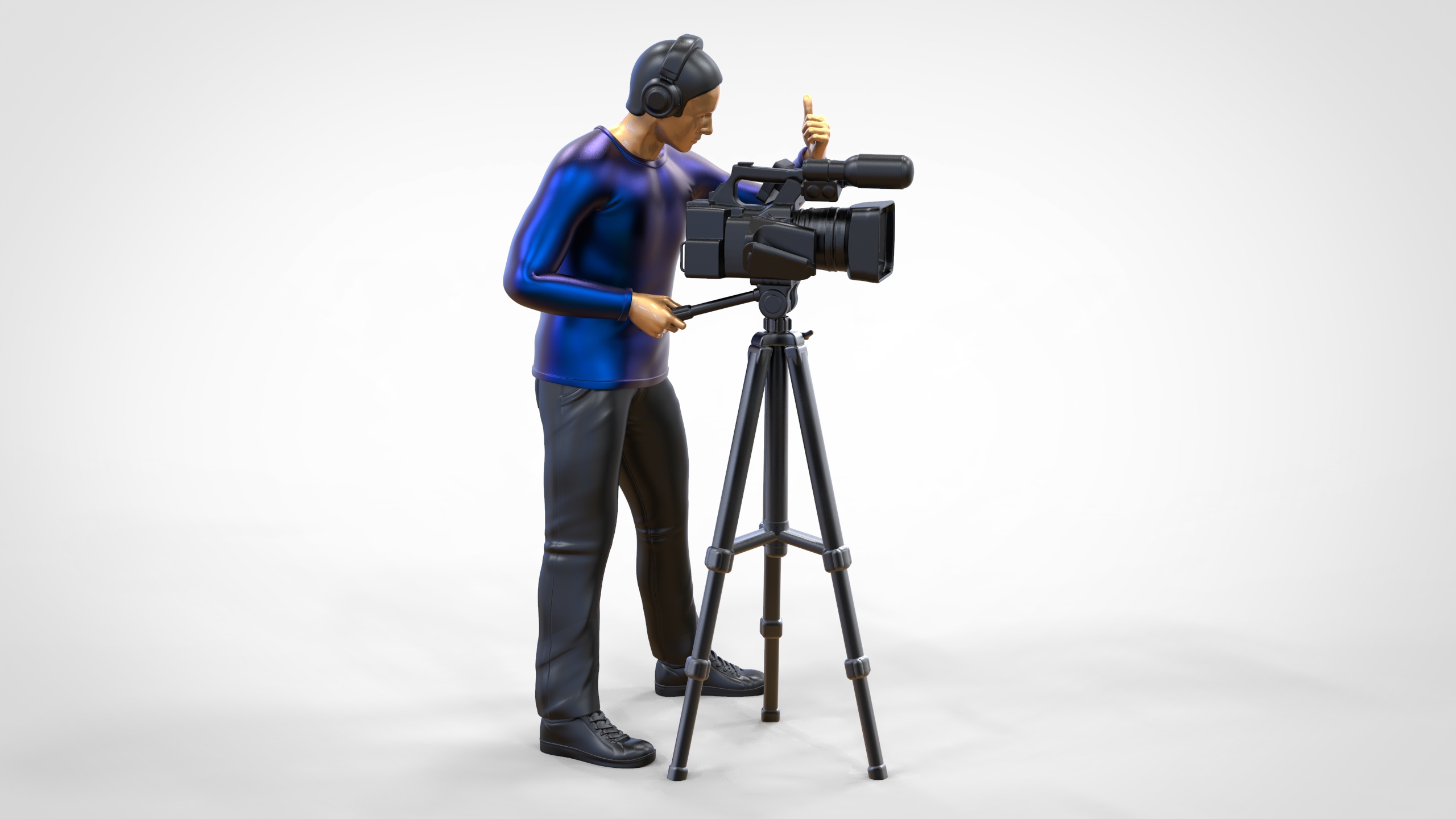 STL file N2 Cameraman with Hat and Headphone camera on a tripod 🎩 (OBJ ...