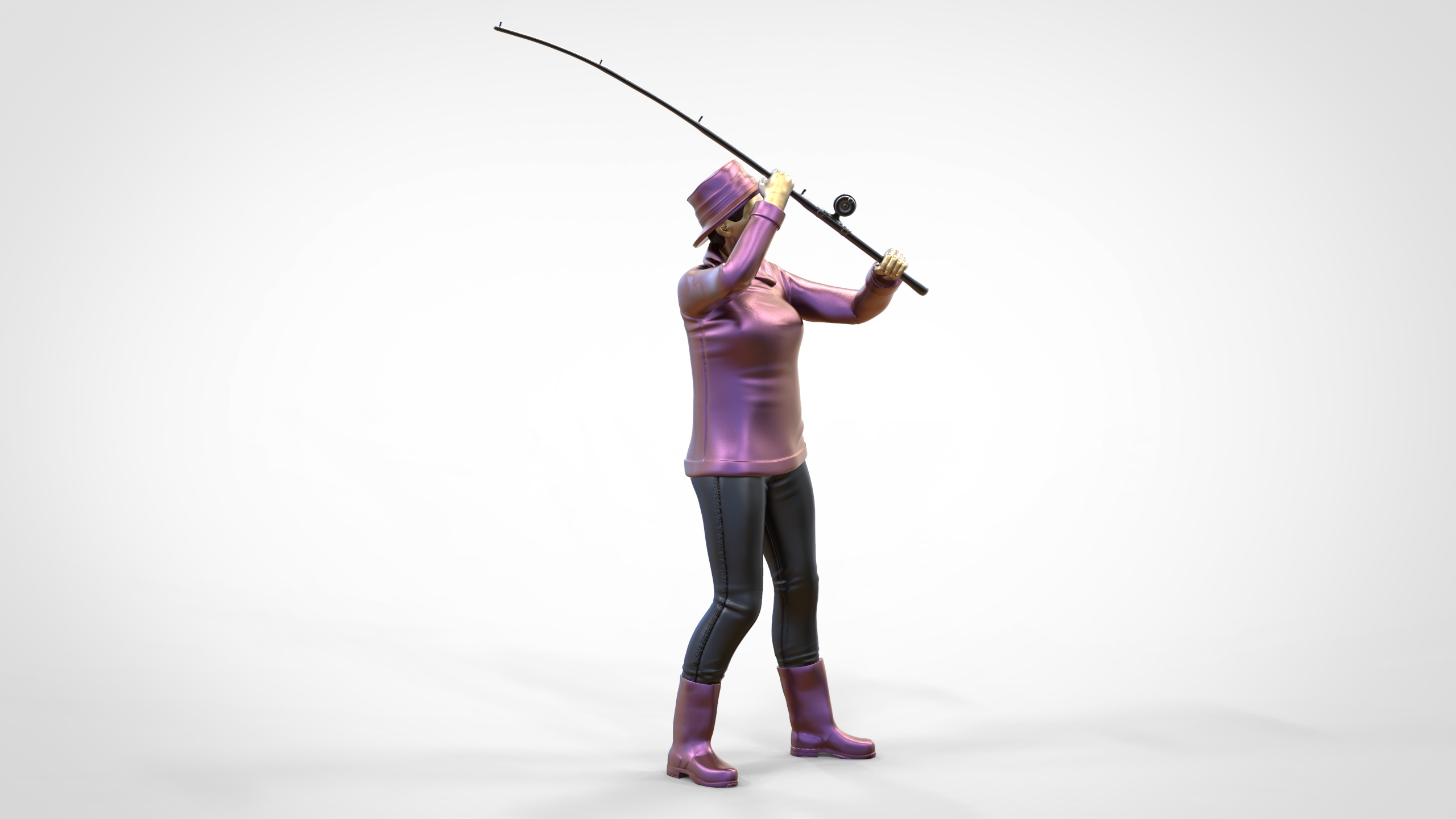 👩 N3 standing Fisher woman with fishing rod・ STL File for ・Cults