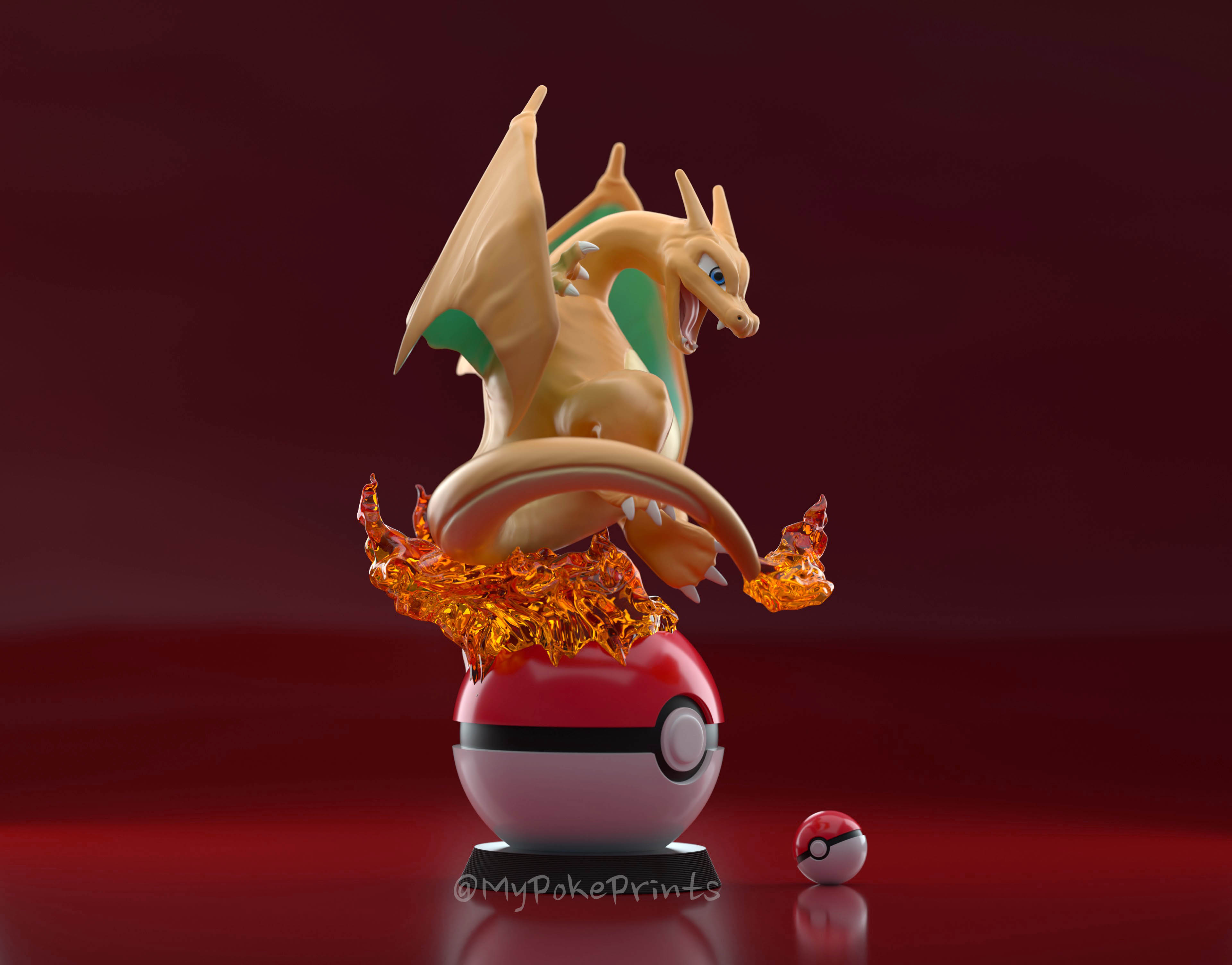 3D file Charizard on Pokeball normal version - with cuts and as a whole ...