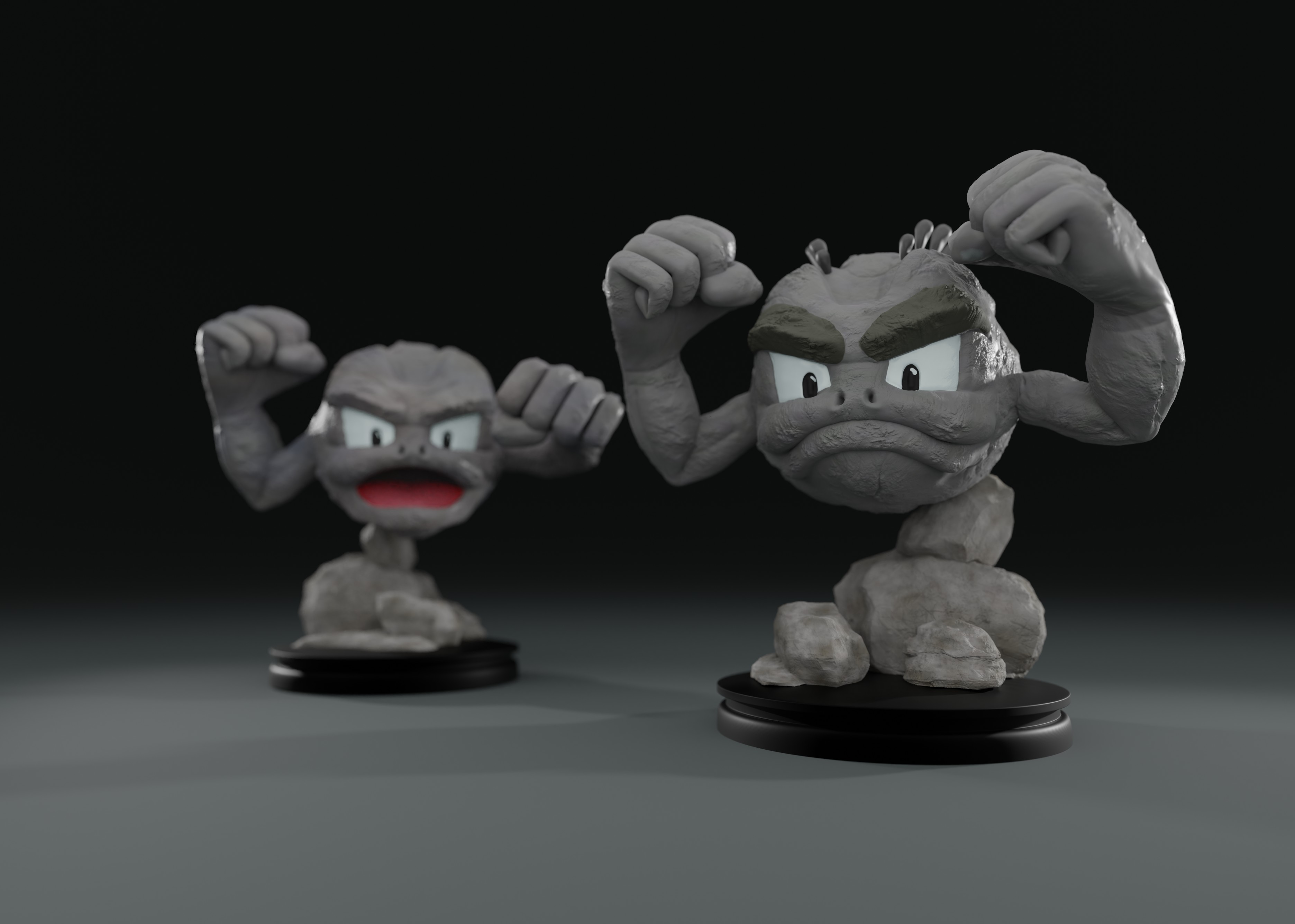 🐉 Geodude - 2 versions for FDM or Resin・Free 3D File for ・Cults