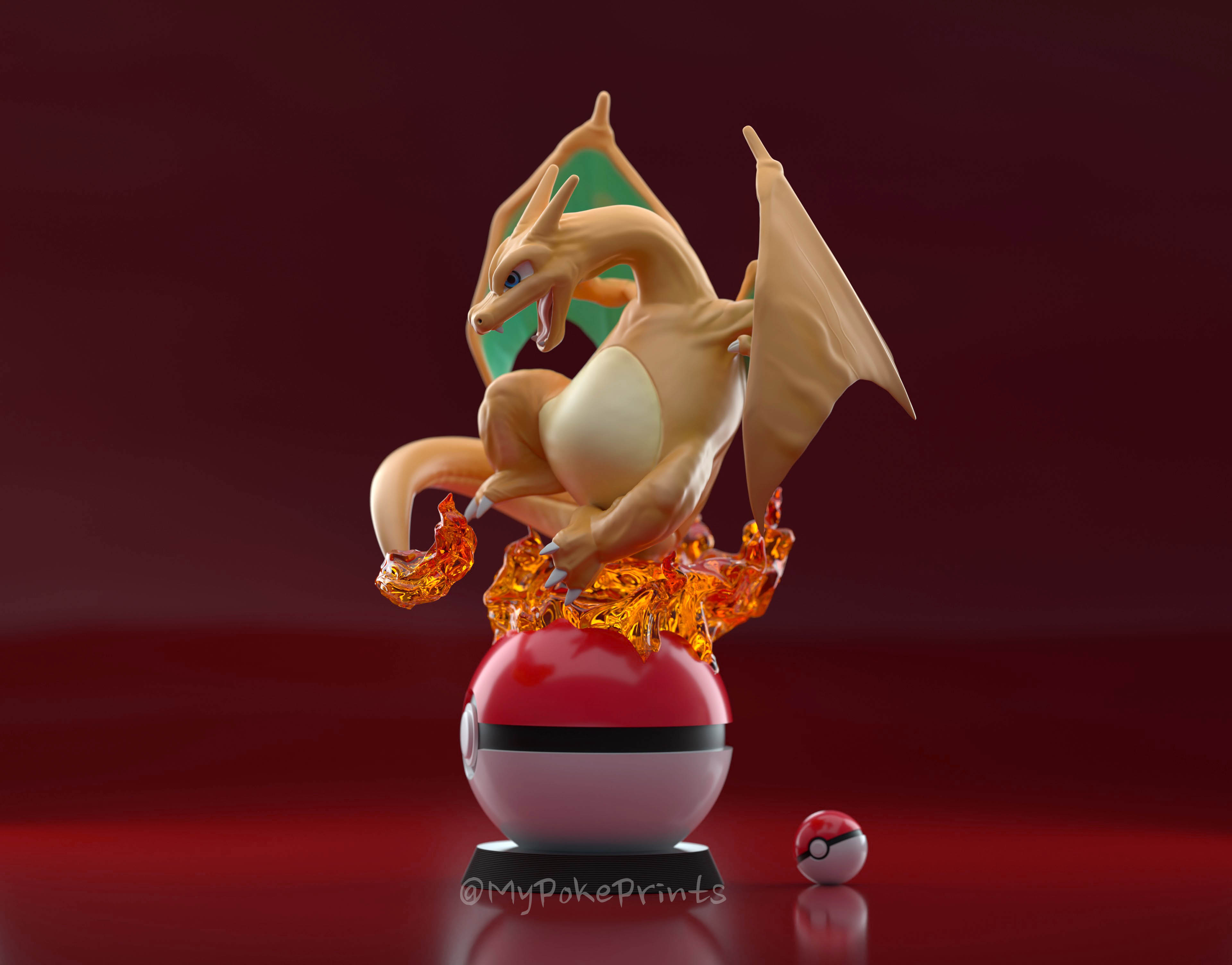 3D file Charizard on Pokeball normal version - with cuts and as a whole ...