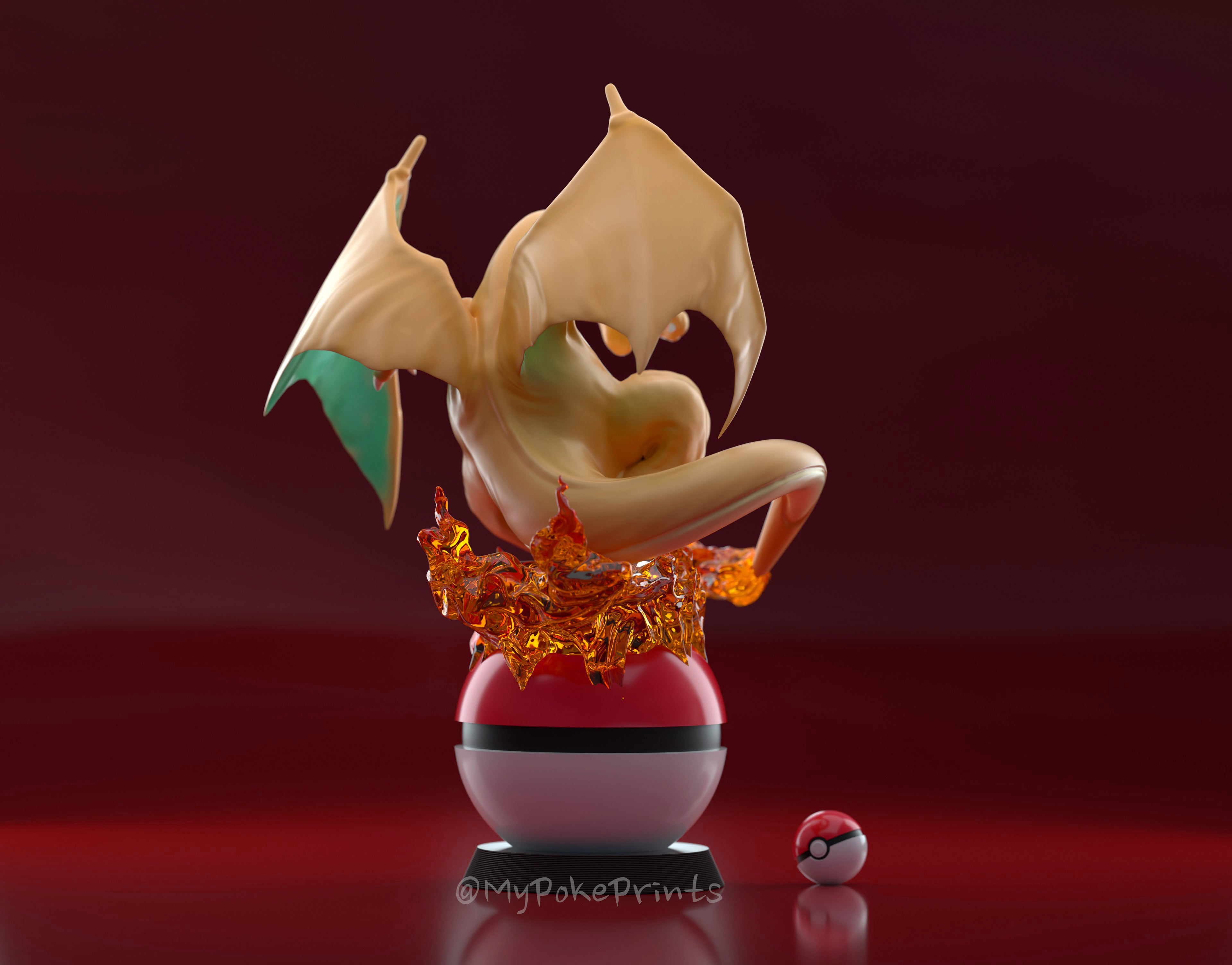 3D file Charizard on Pokeball normal version - with cuts and as a whole ...