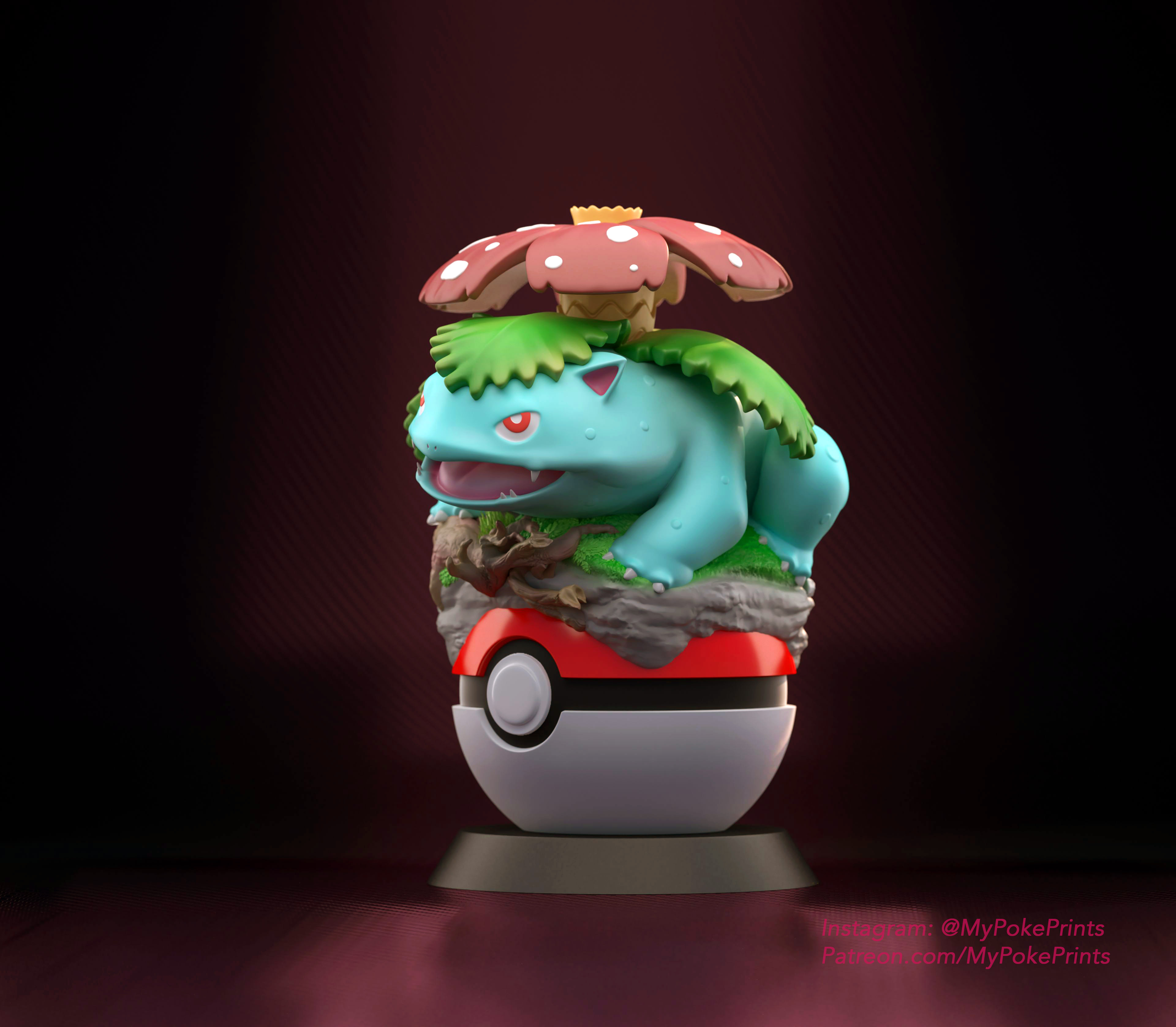 3D file Venusaur statue on a ball 🐉 ・3D print design to download・Cults