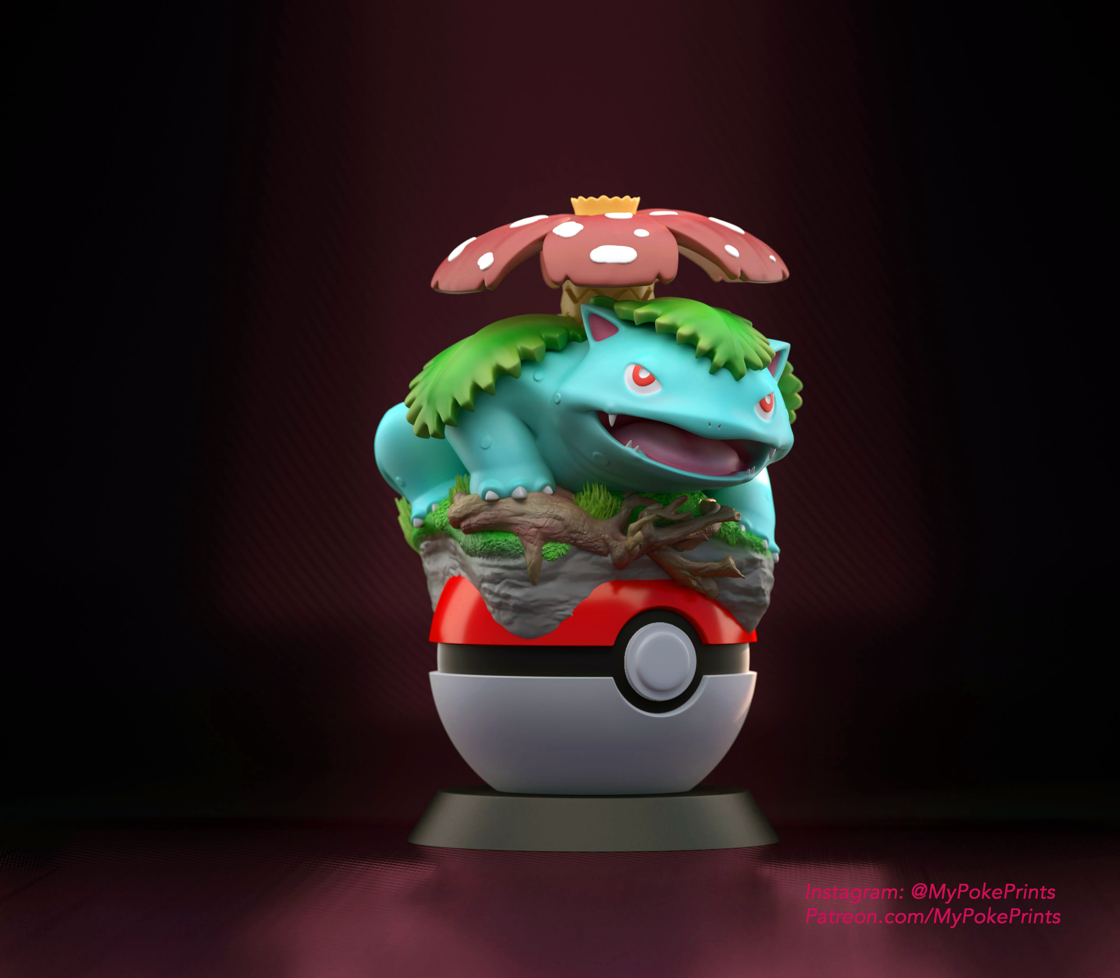 🐉 Venusaur statue on a ball・ 3D File for ・Cults