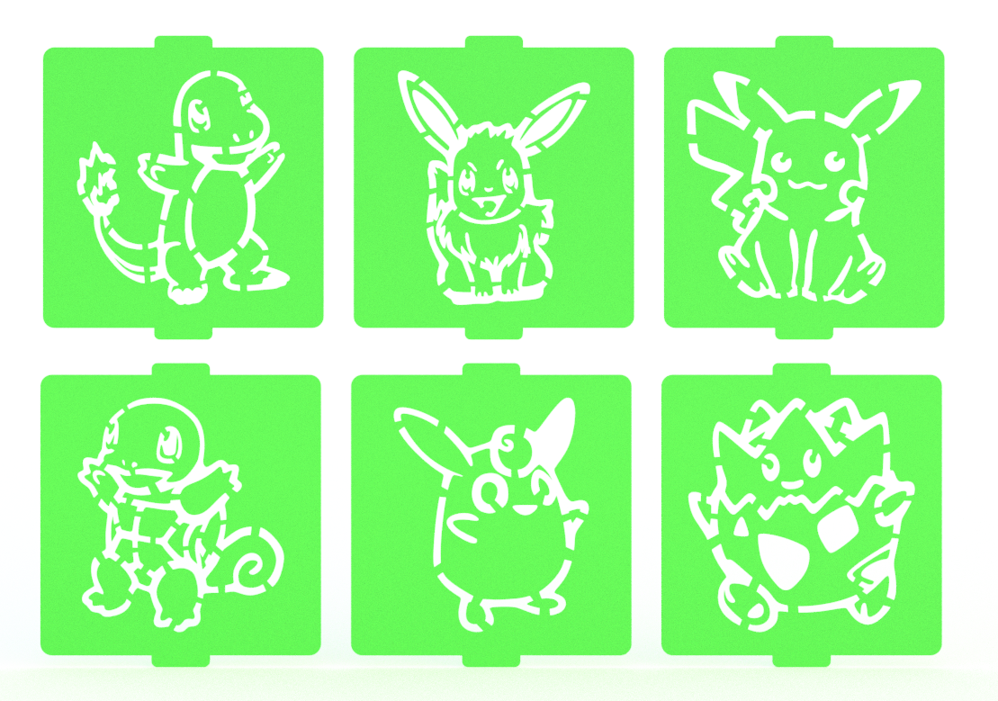 3D file Pokemon stencil set of 6 for Coffee and Baking 🐉 ・3D printing ...