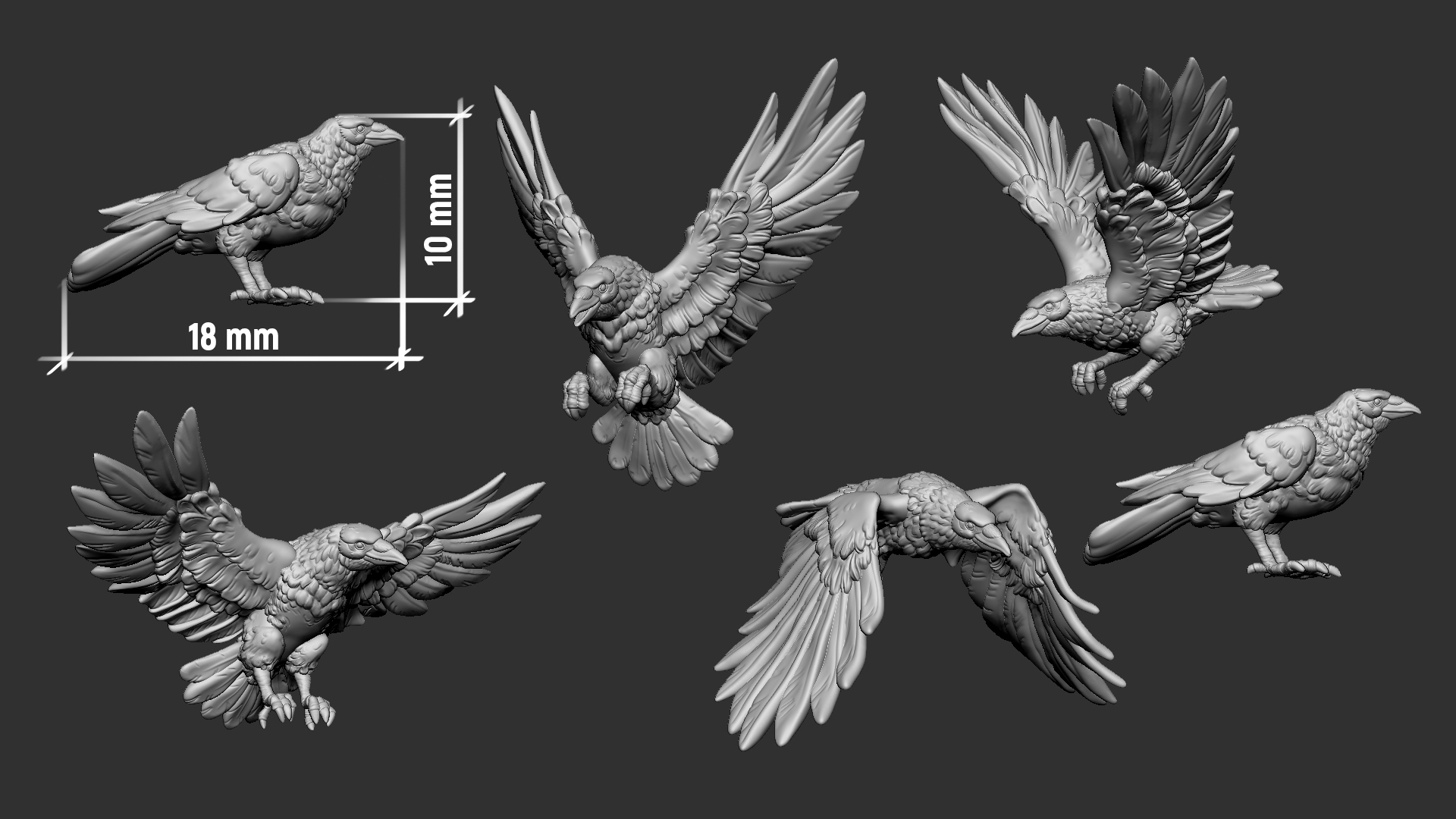 🎲 Crows set 5 miniatures pre-supported・ STL File for 3D printing・Cults