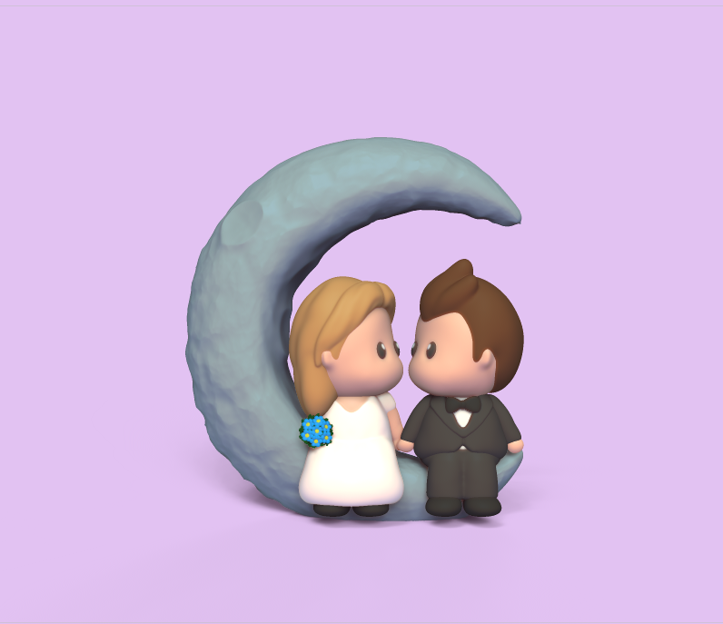 🌙 Bride Groom Moon Cake Topper・ 3D File for ・Cults