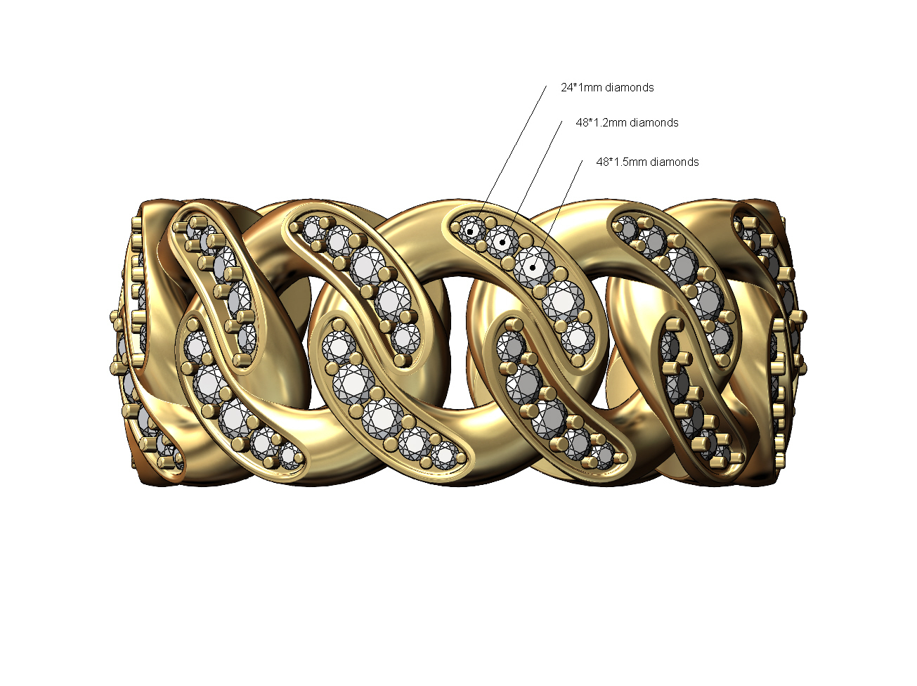STL file Chunky 10mm wide diamond cuban link band US size 9 3D print ...