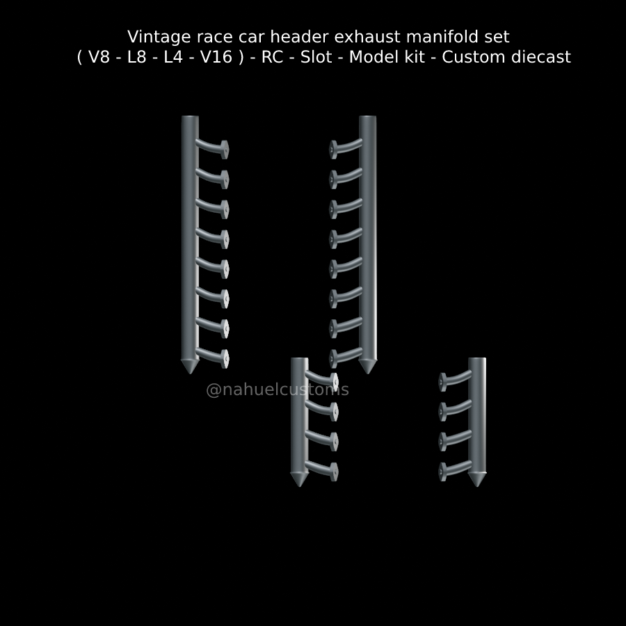 STL file Vintage race car header exhaust manifold set ( V8 - L8 - L4 ...