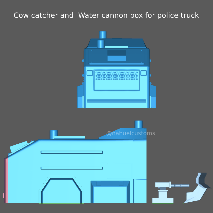 STL file Cow catcher and Water cannon box for police truck 🐄 ・3D print ...