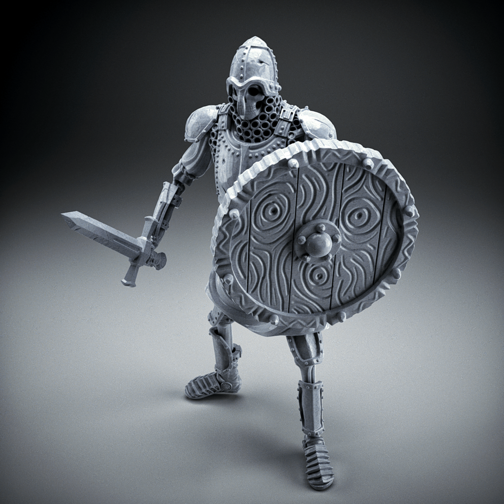 💀 Skeleton - Heavy Infantry - Sword + Round Shield - Idle Pose・Free STL ...