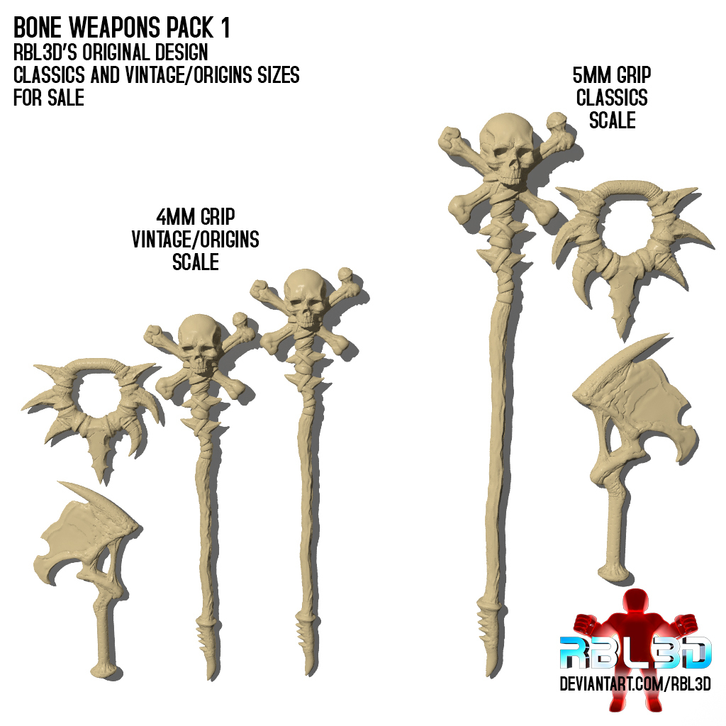 🦴 Bone Weapons Pack 1 (Axe, Ring, Staff)・ OBJ File for ・Cults