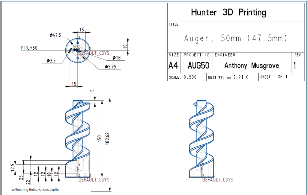 🏠 50mm (OD) Auger・Free STL File for ・Cults