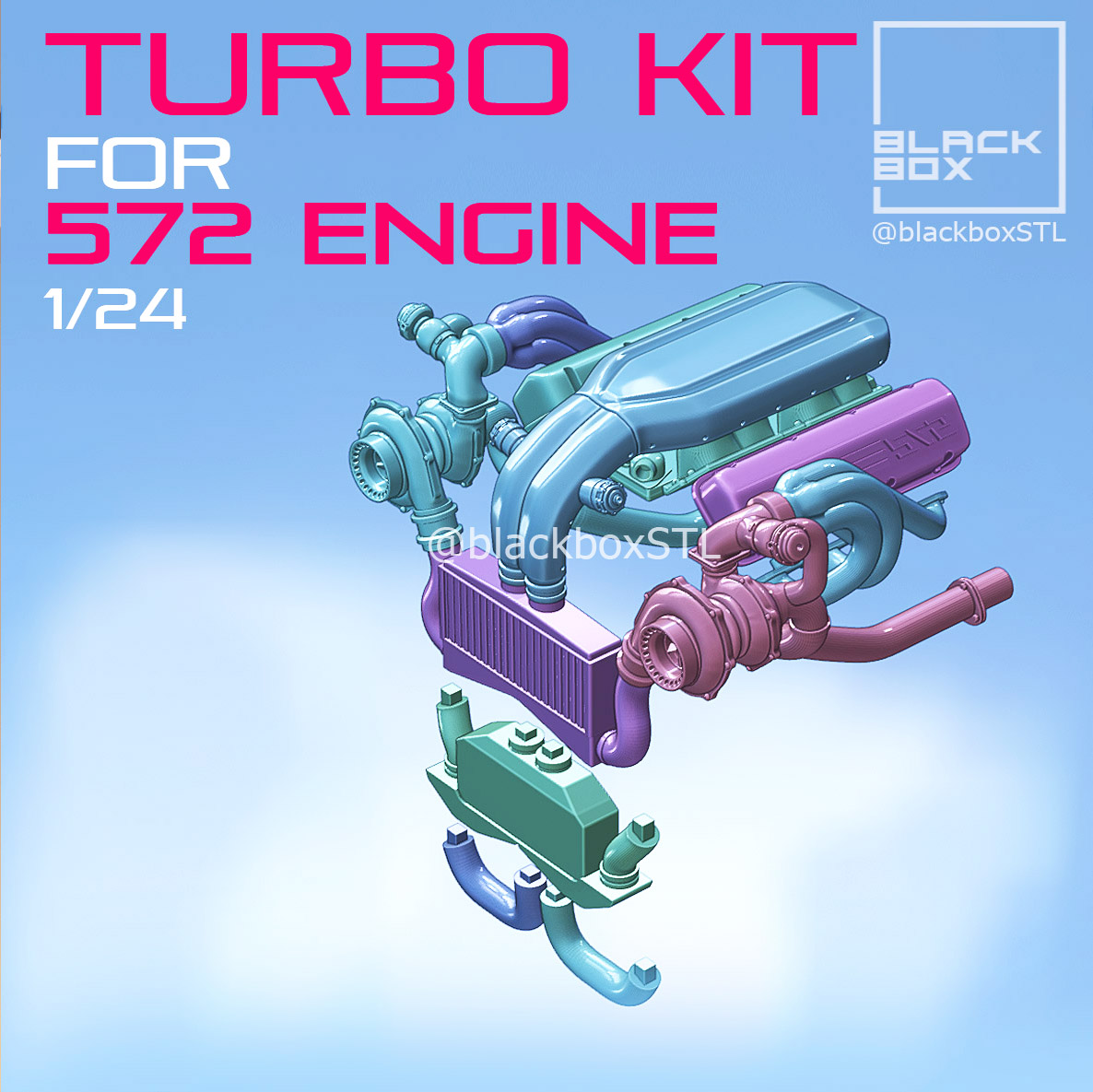 🚙 TWIN Turbo set for 572 ENGINE 1/24th・ 3D File for ・Cults