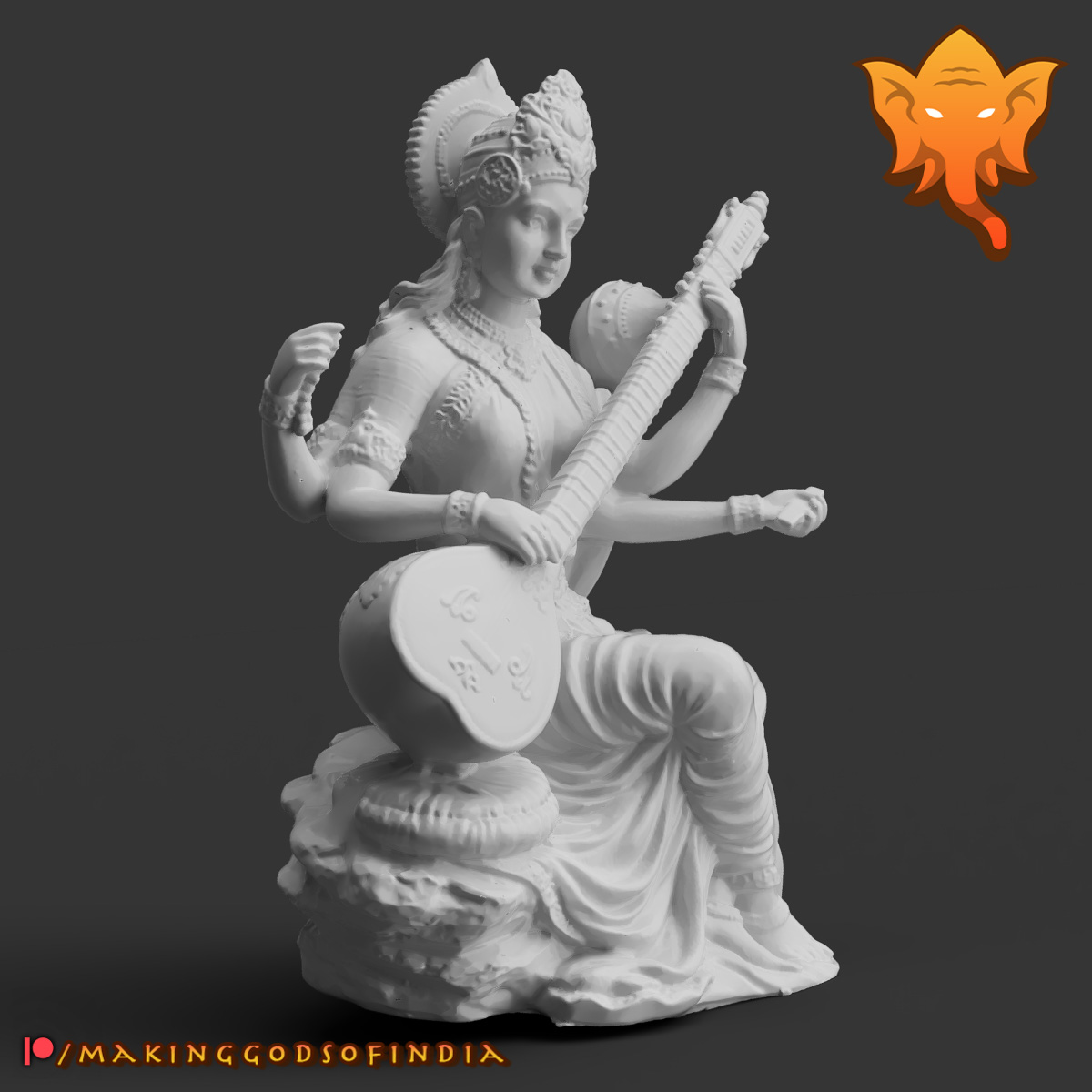 🛕 Veenavadini Saraswati・ STL File for ・Cults