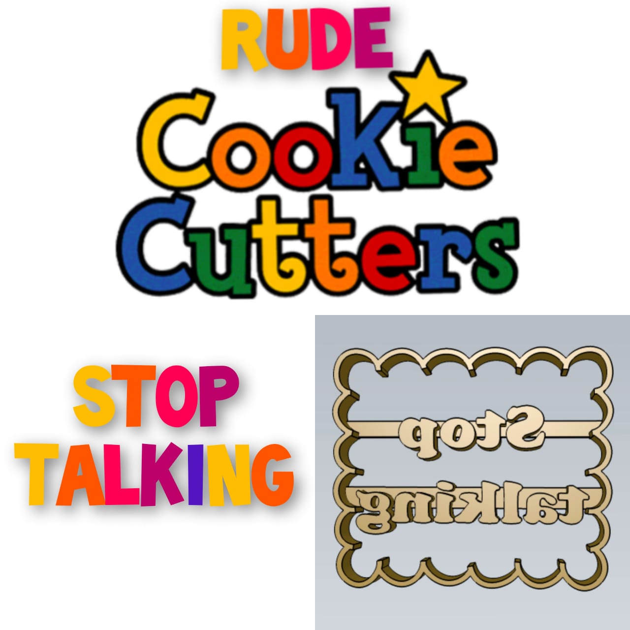 STL file AMAZING Stop talking Rude Word COOKIE CUTTER STAMP CAKE ...