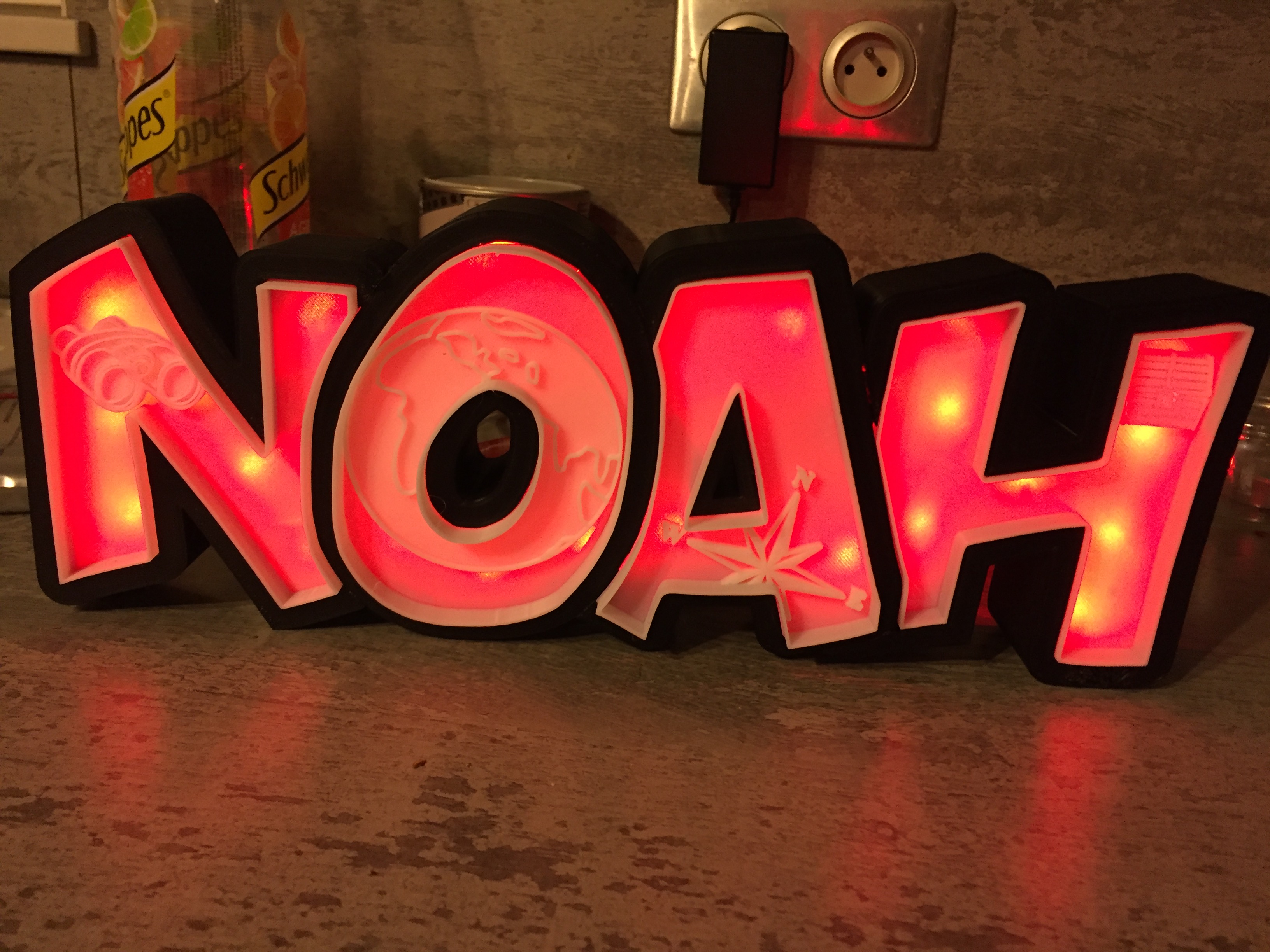 3D print NOAH PRENOM LED (Several choices of illuminated part ...