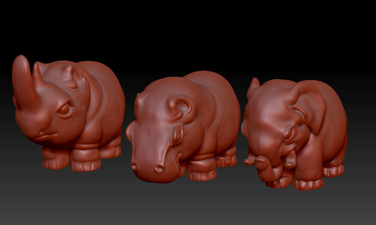 STL file Three treasures of Africa, rhinoceros, elephant, hippopotamus ...