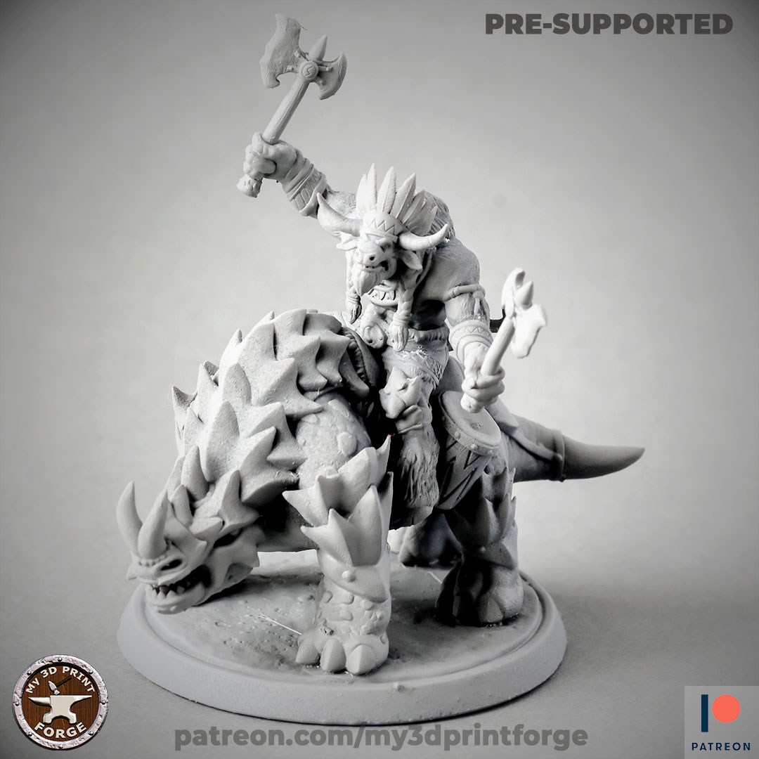 3D 文件 Minotaur Leader on a Rhino 🦏 ・可下载 3D 打印模型・Cults