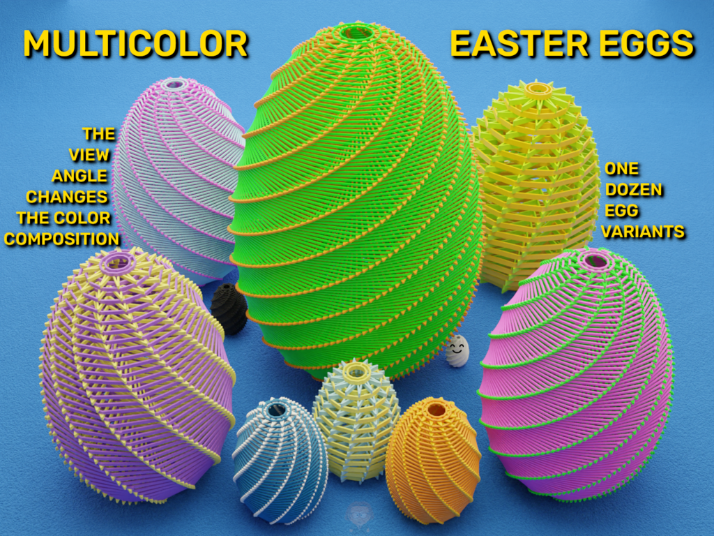 🎨 Multicolor Easter Eggs with 3D Color Composition・Free 3D File for ・Cults