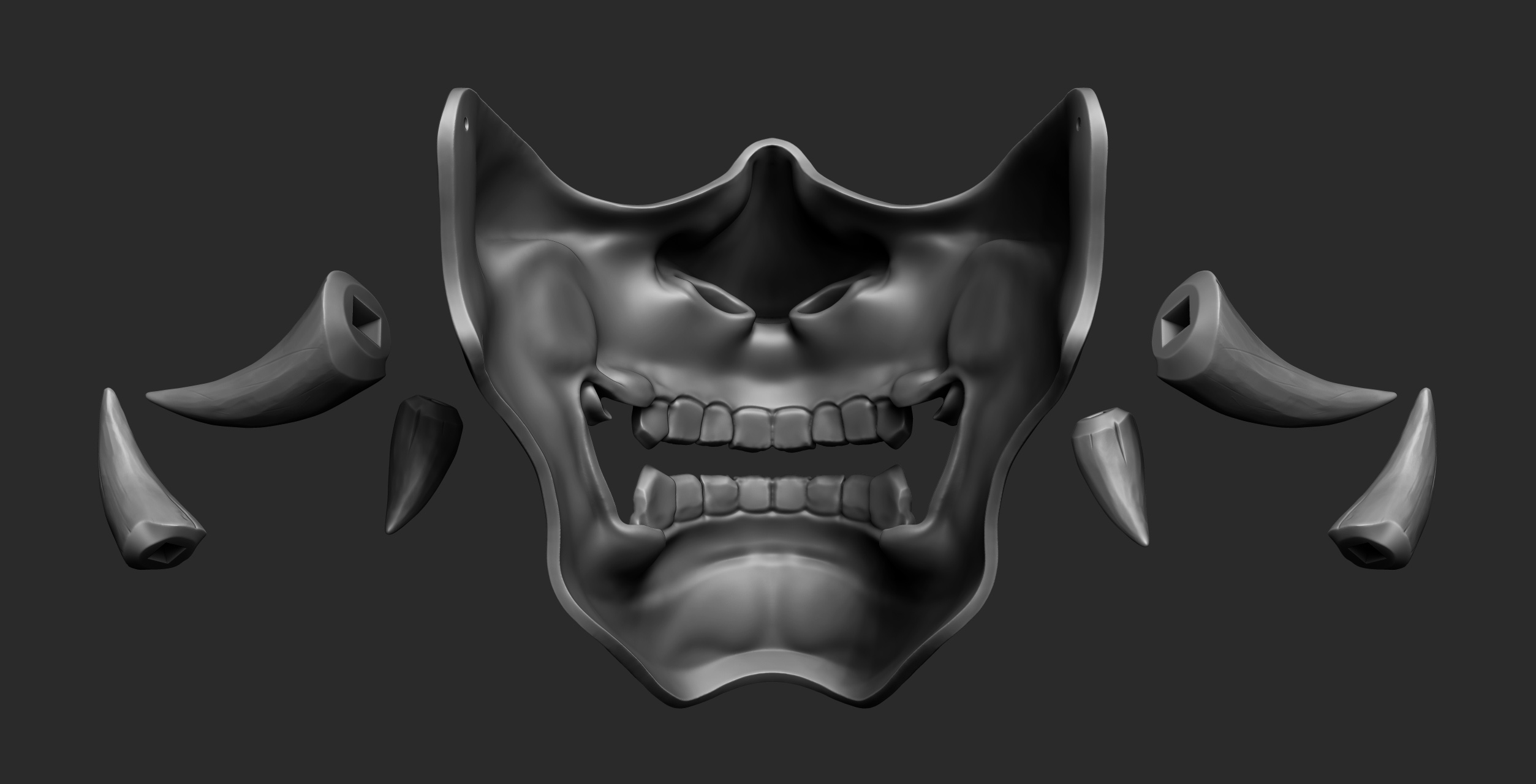 🗡️ Traditional Japanese Hannya Half Mask Oni Half Mask Samurai Mask 3D ...