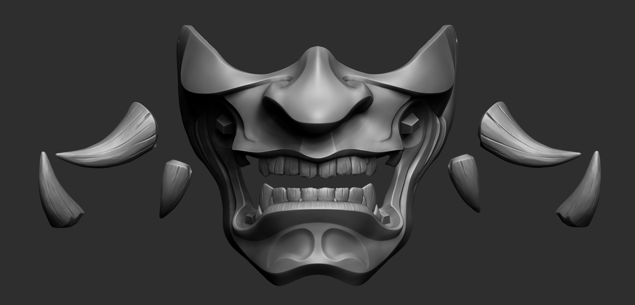 🗡️ Traditional Japanese Hannya Half Mask Oni Half Mask Samurai Mask 3D ...