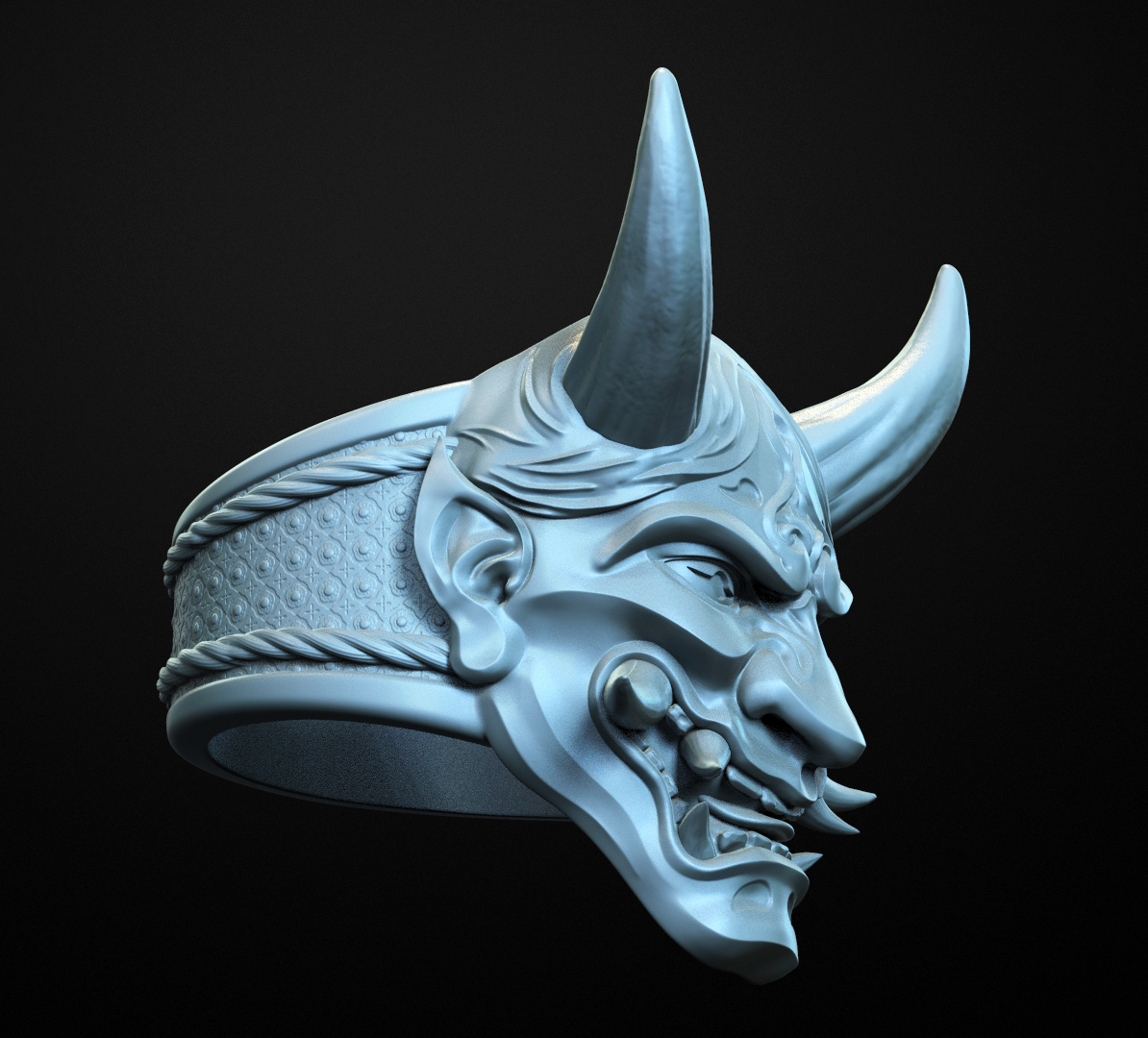 STL file Ring Hannya Oni Demon Mask 3D print model 💍 ・3D printable ...