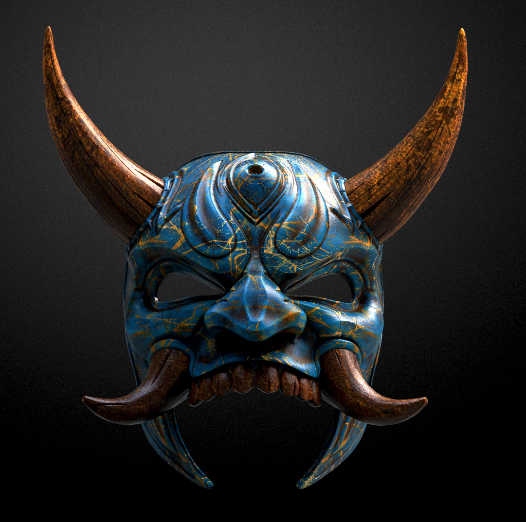 OBJ-Datei Japanese Hannya Oni Mask Samurai Mask Demon Onimusha Mask 3D ...