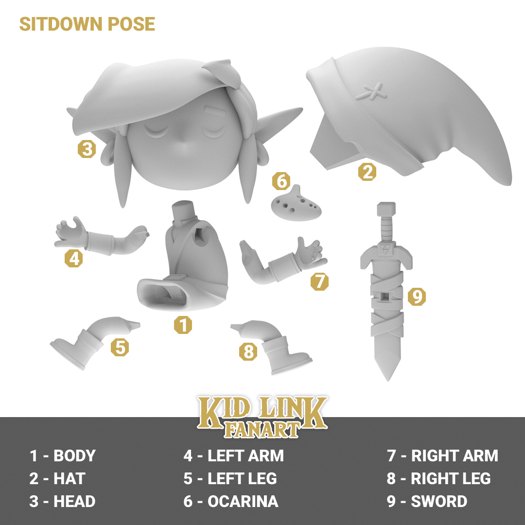 🔗 KID LINK - SITDOWN POSE - FANART - ZELDA・Free STL File for ・Cults