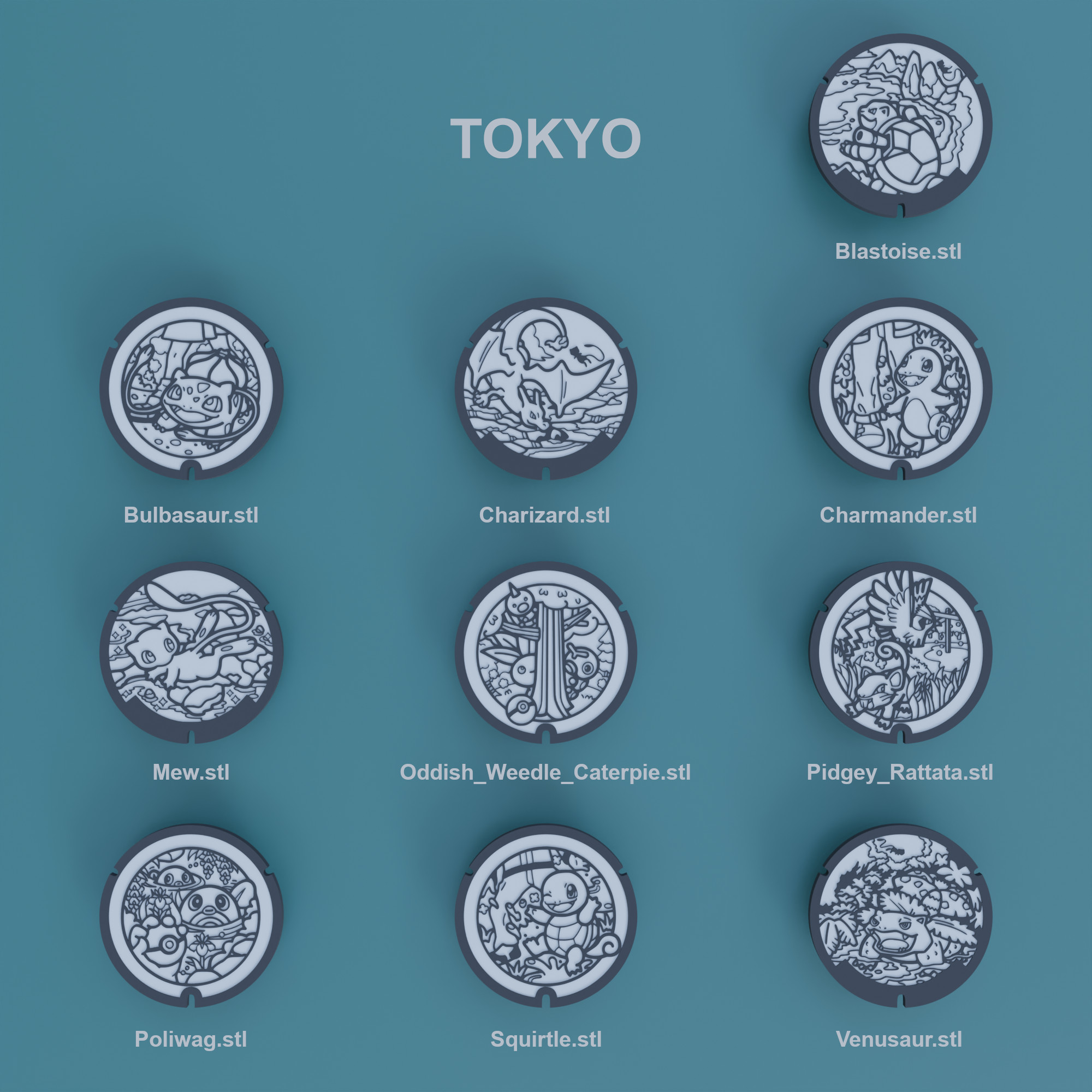 🐉 POKEMON UTILITY HOLE COVERS - COMPLETE PACK・ 3D File for ・Cults