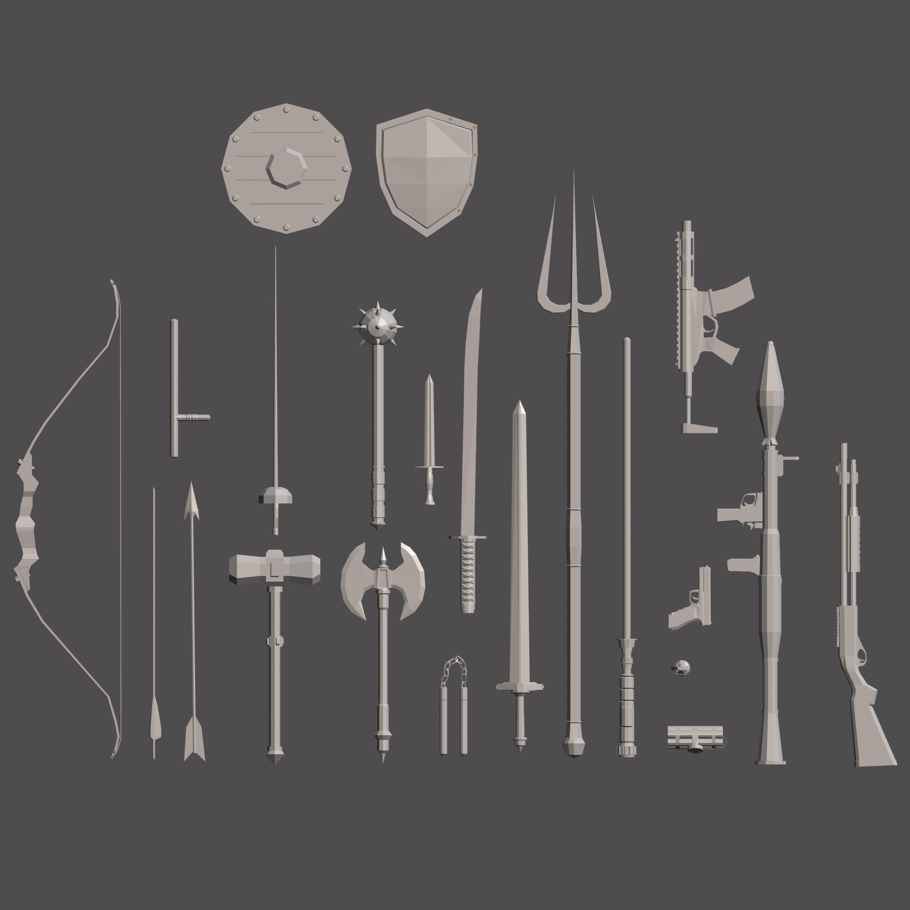 🔫 Weapons pack figurines / toys low poly・Free STL File for ・Cults