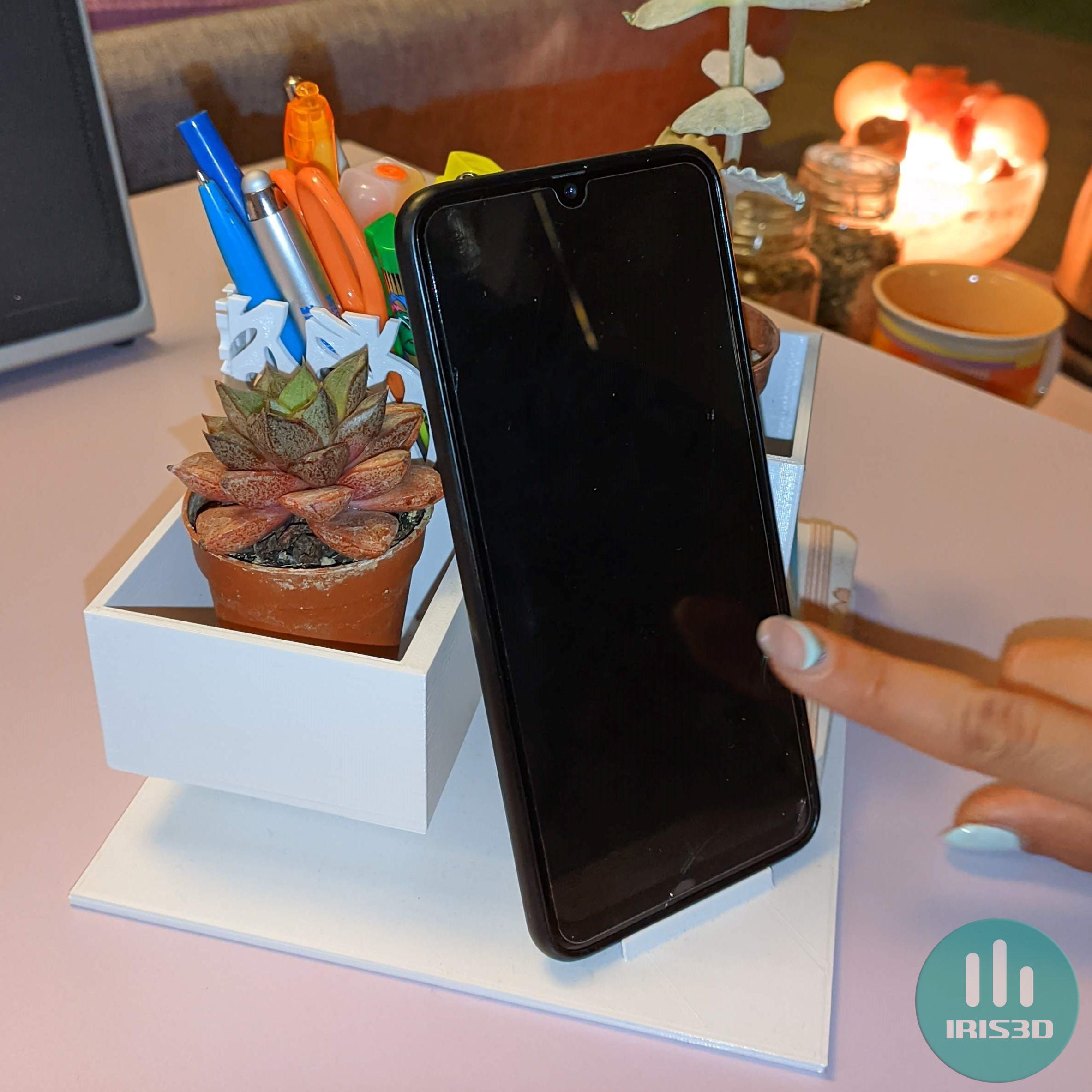 3D file Desktop Organizer Phone Stand leaves pattern 📞・3D printing ...