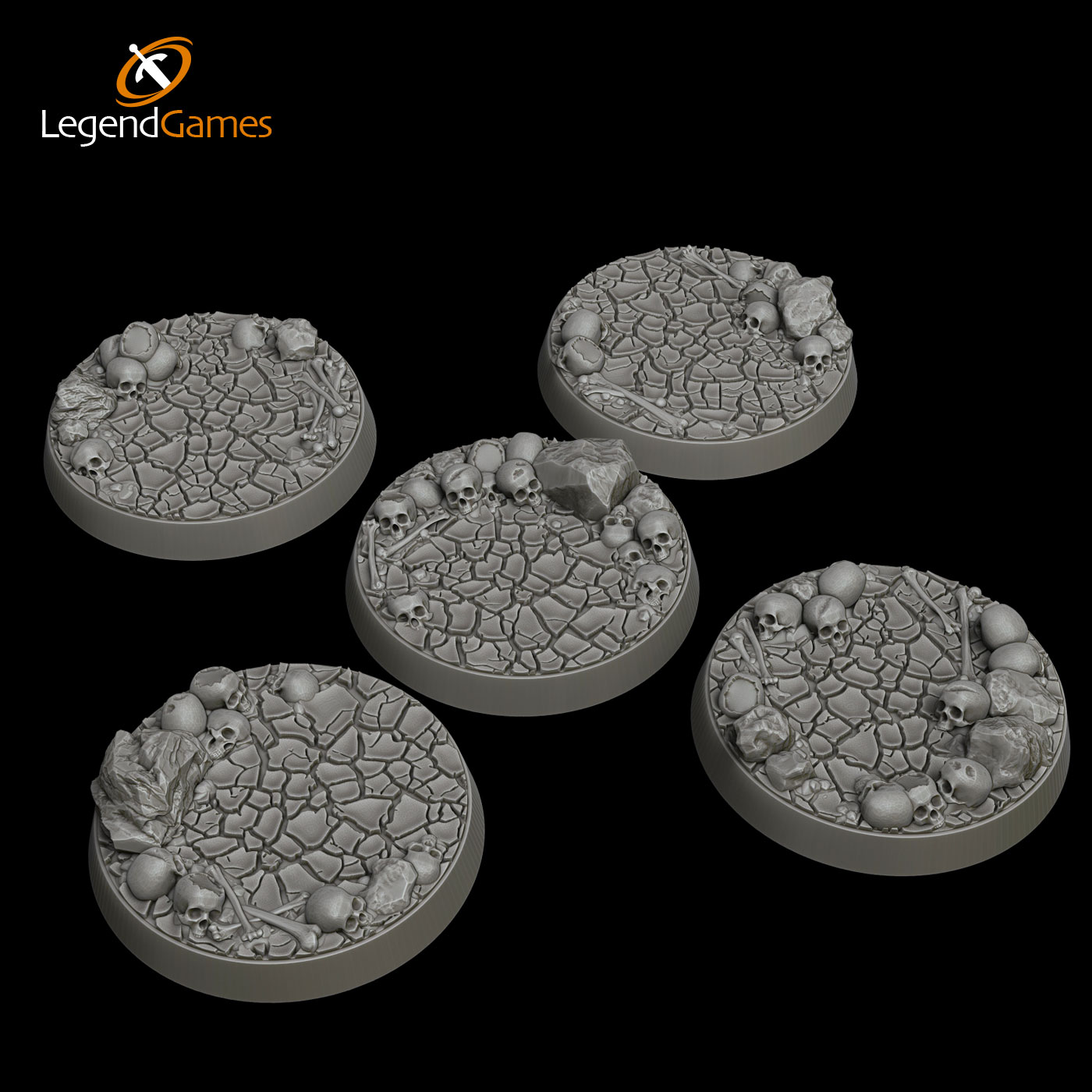 🌍 32mm Cracked Earth and Skull bases - round x5 - LegendGames・ STL File ...
