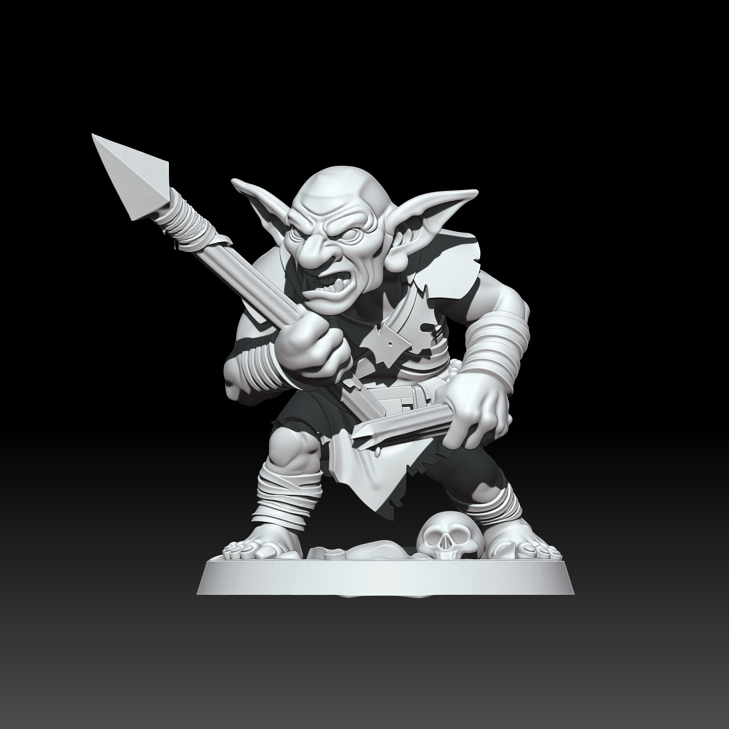 👺 Goblin With Spear On Cylindrical Base・ 3D File for 3D printing・Cults