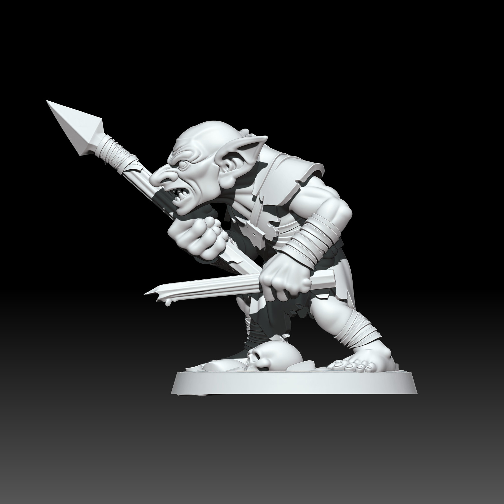 👺 Goblin With Spear On Cylindrical Base・ 3D File for 3D printing・Cults