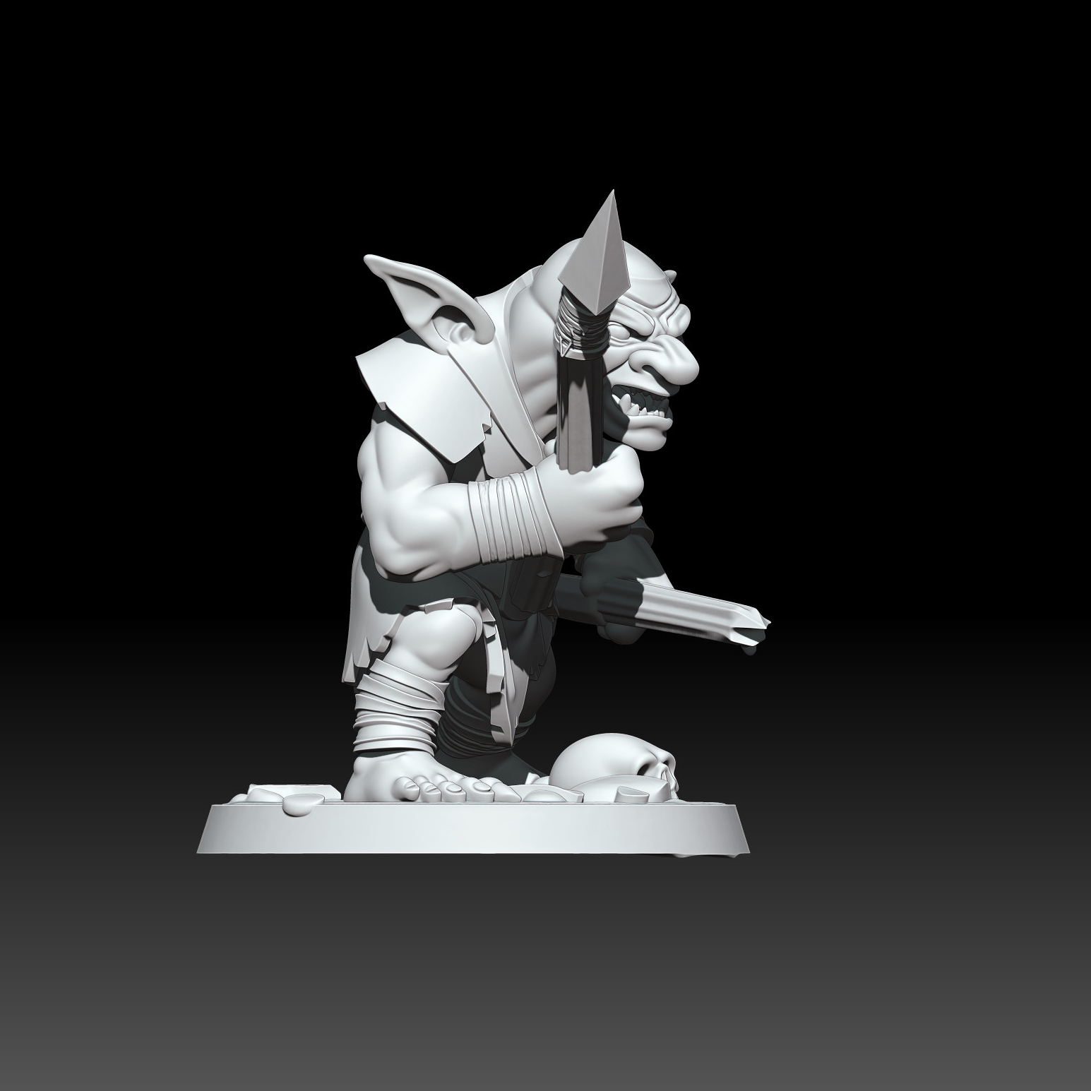 👺 Goblin With Spear On Cylindrical Base・ 3D File for 3D printing・Cults