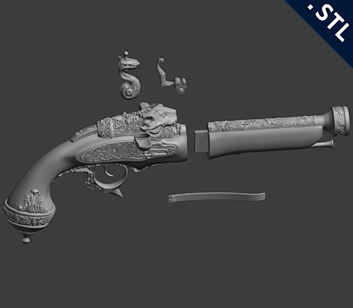 🔫 Flintlock Pistol & Pistol Display Stand・Free STL File for 3D printing ...