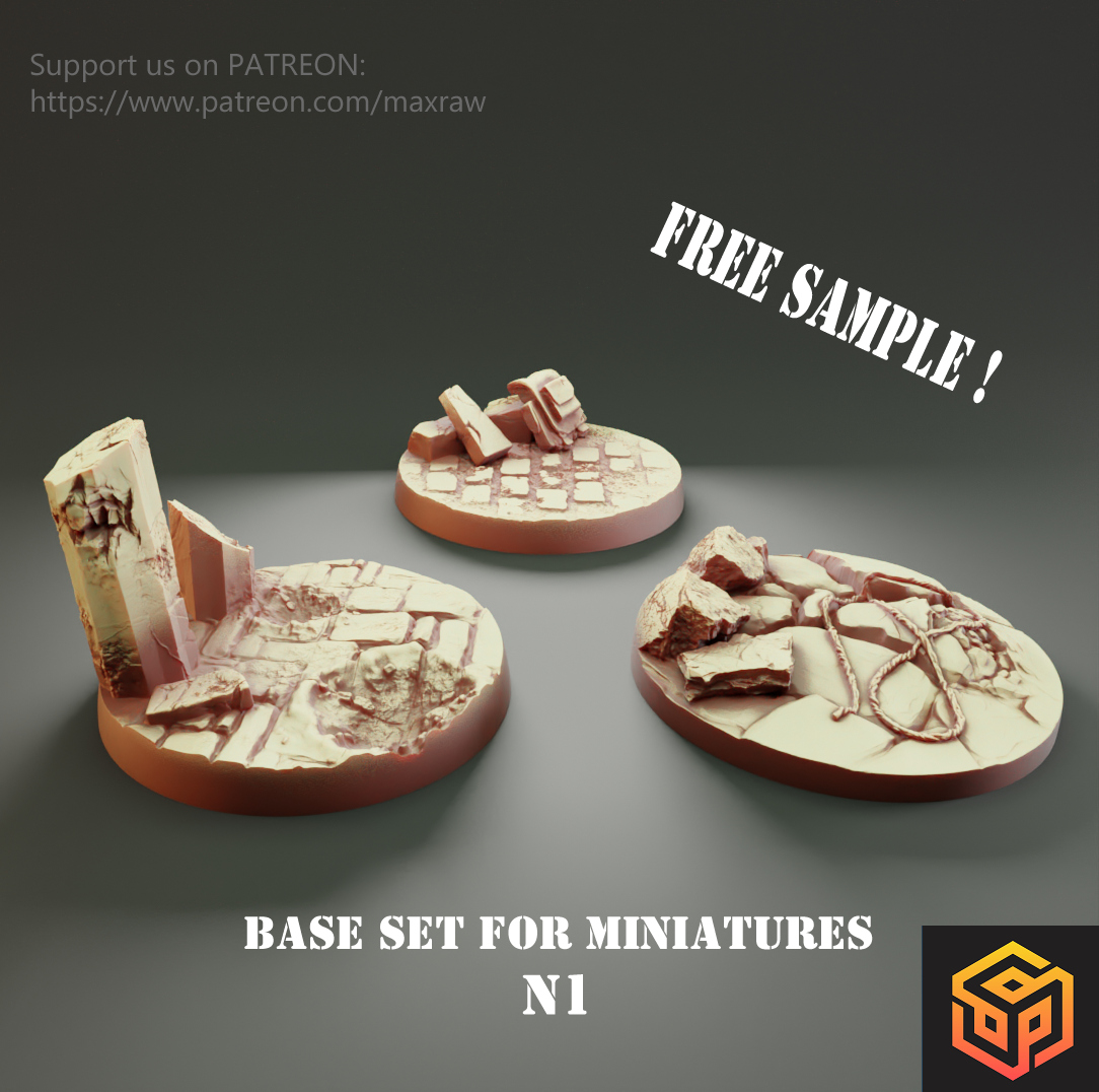 🆓 Base set for miniature N1 - free sample・Free STL File for ・Cults