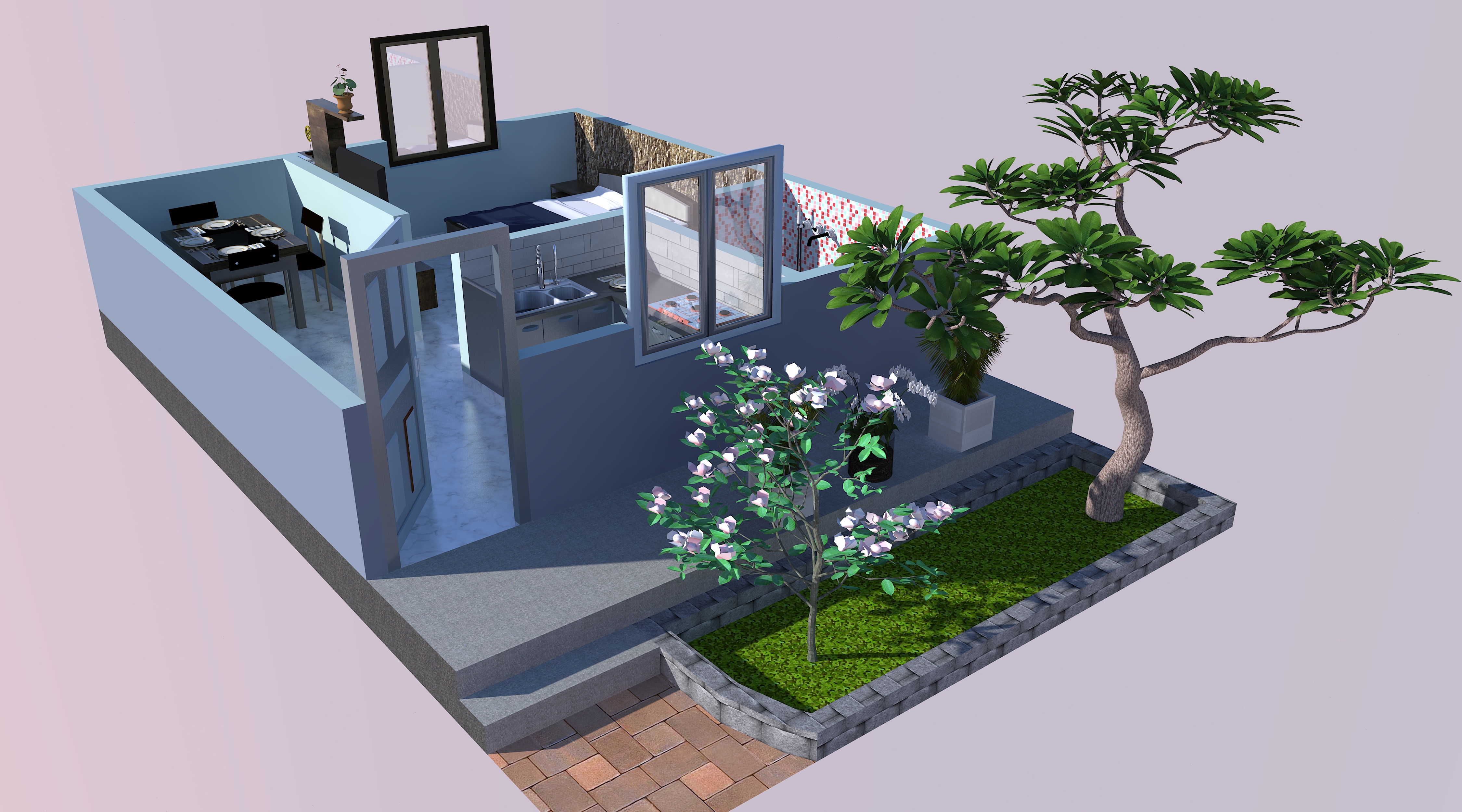 🏠 ONE BHK HOUSE PLAN WITH 3D MODEL・ STL File for ・Cults