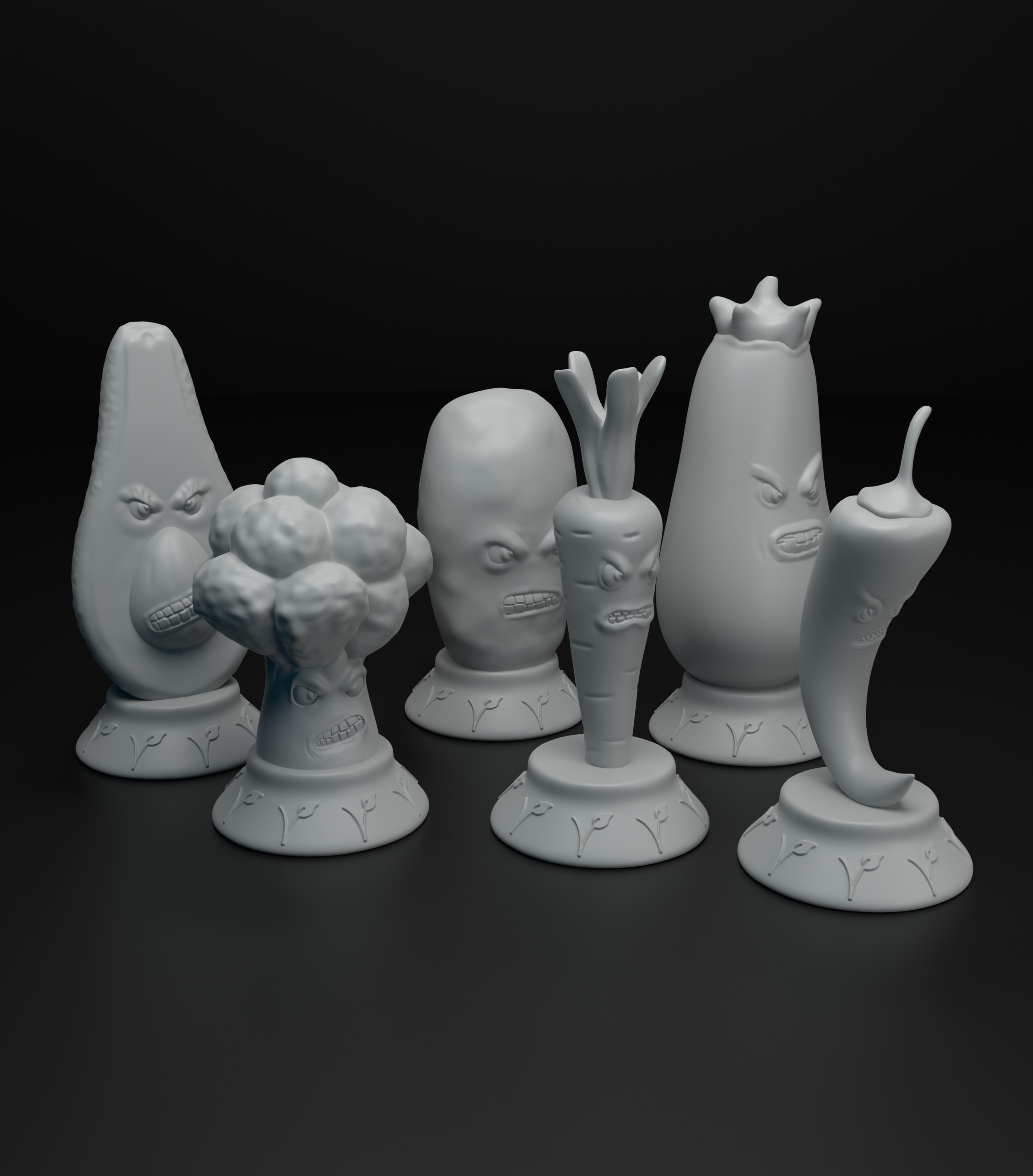 3D file Angry vegetables chess pieces set 😡 ・3D printing design to ...
